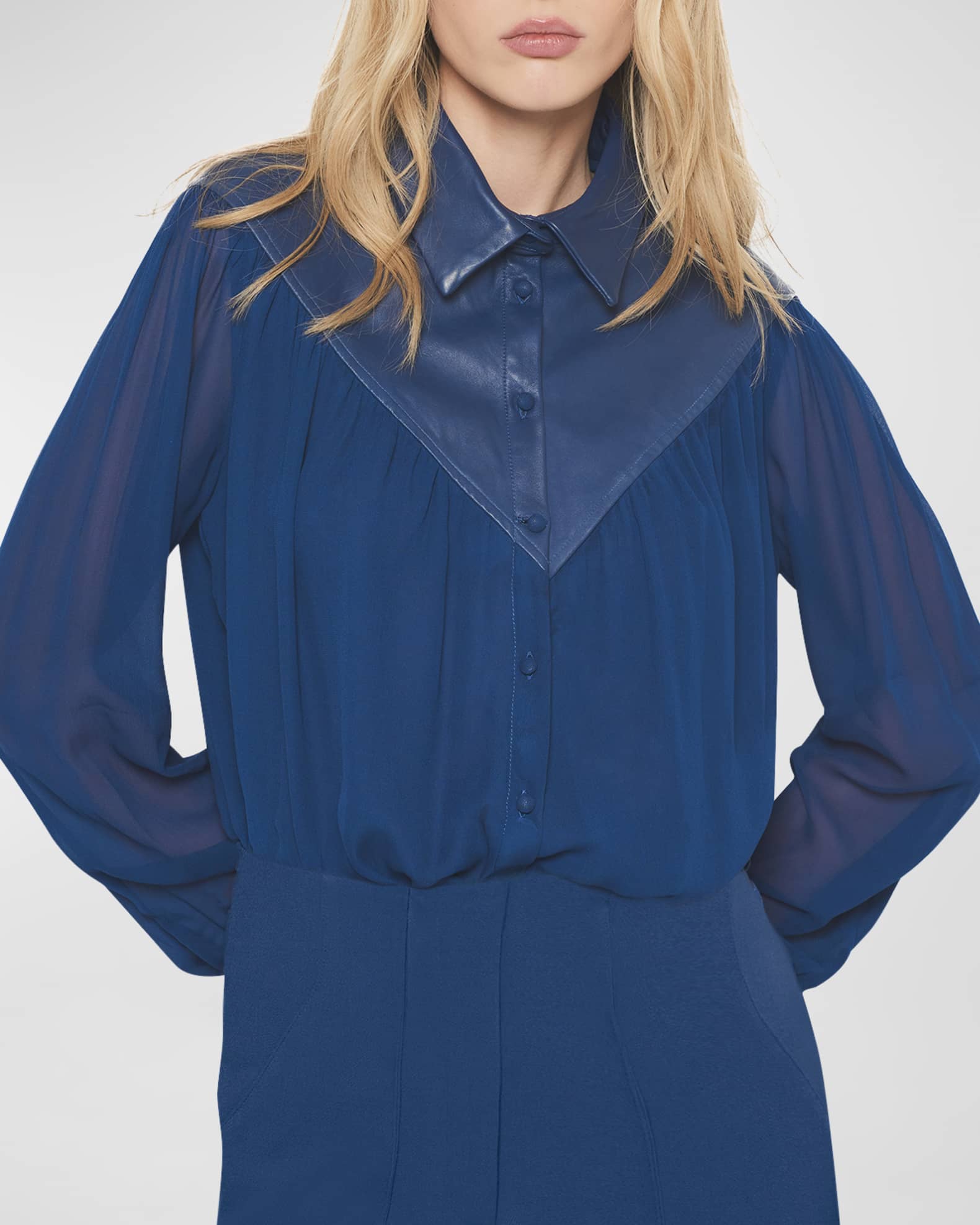 AS by DF Jenna Button-Front Georgette Blouse | Neiman Marcus