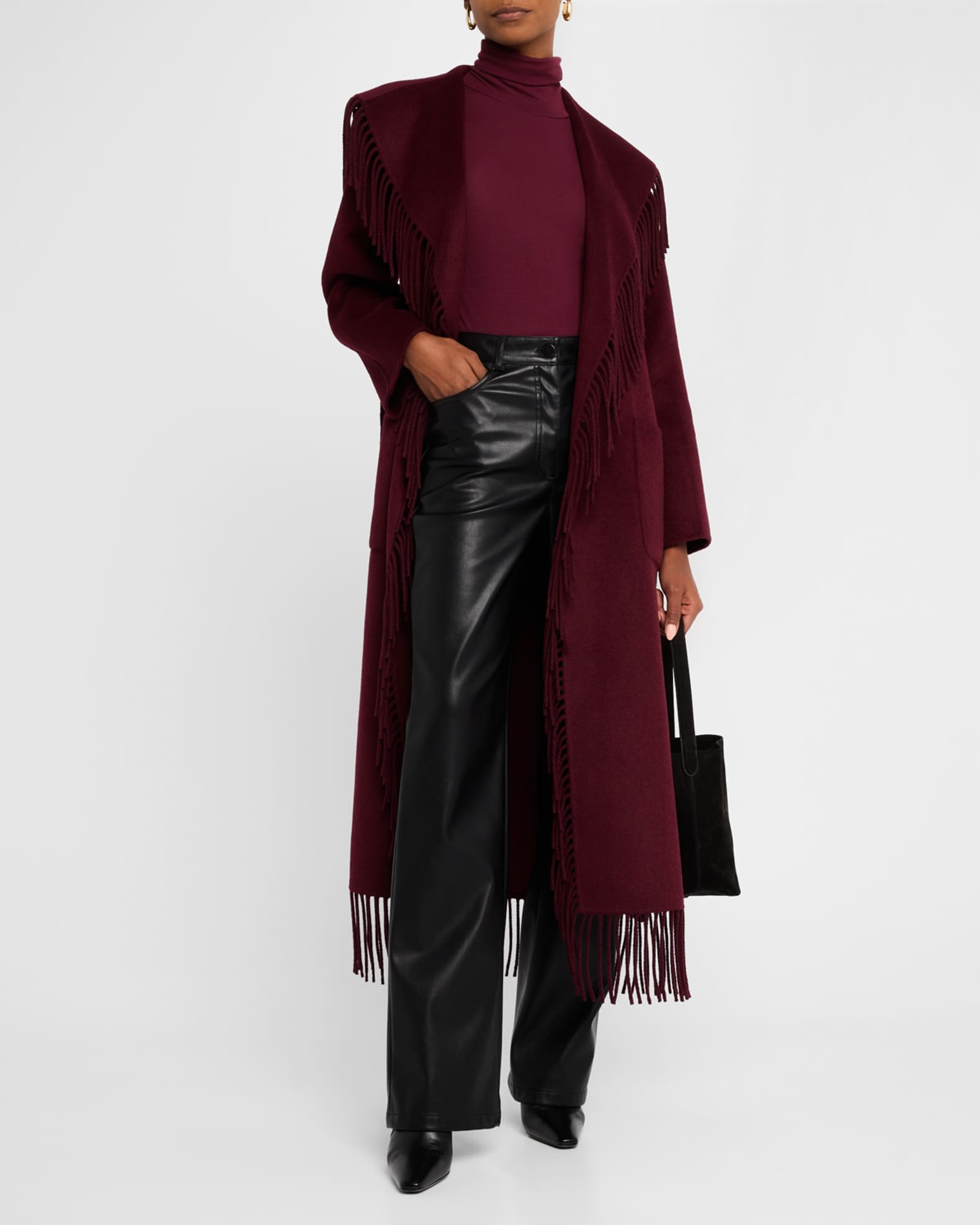 SIMKHAI Carrie Melton Wool-Blend Fringe Robe Coat | Neiman Marcus