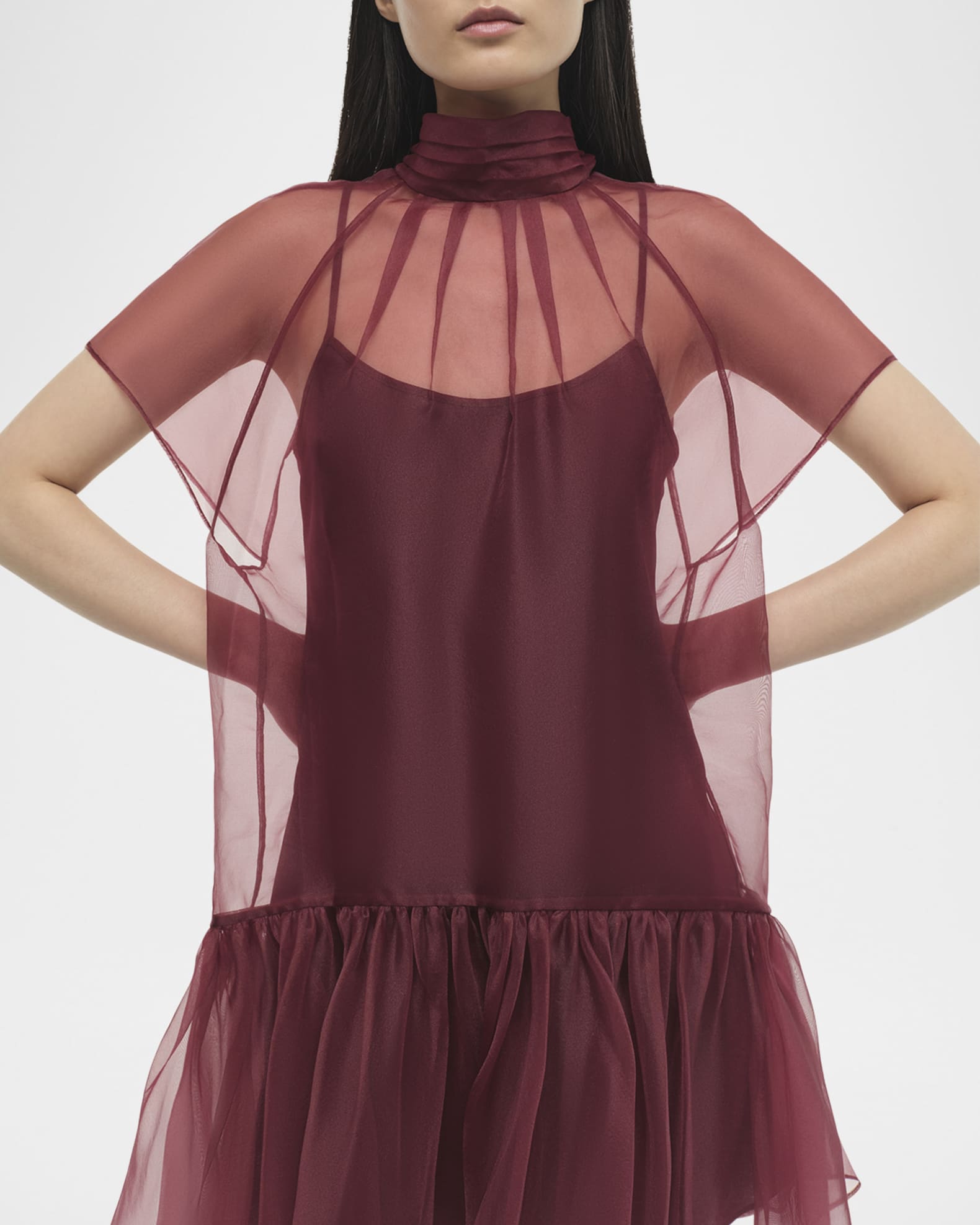 SIMKHAI Beaux Sheer Tiered Mini Dress | Neiman Marcus