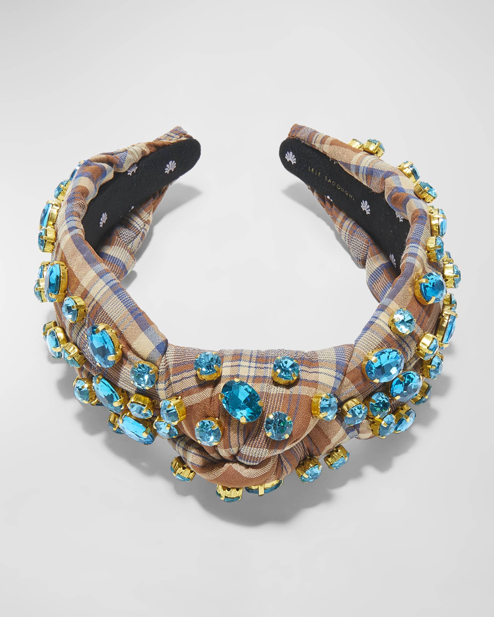 Lele Sadoughi Embellished Plaid Knotted Headband | Neiman Marcus