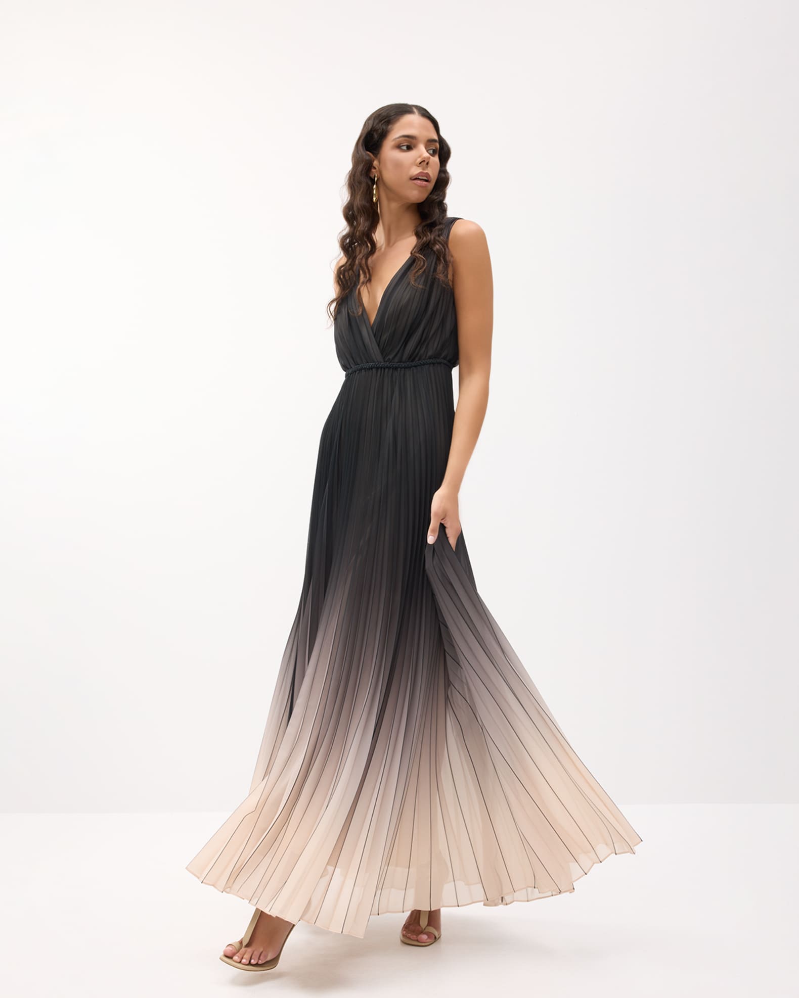 Ungaro Deep V-Neck Pleated Ombre Gown | Neiman Marcus