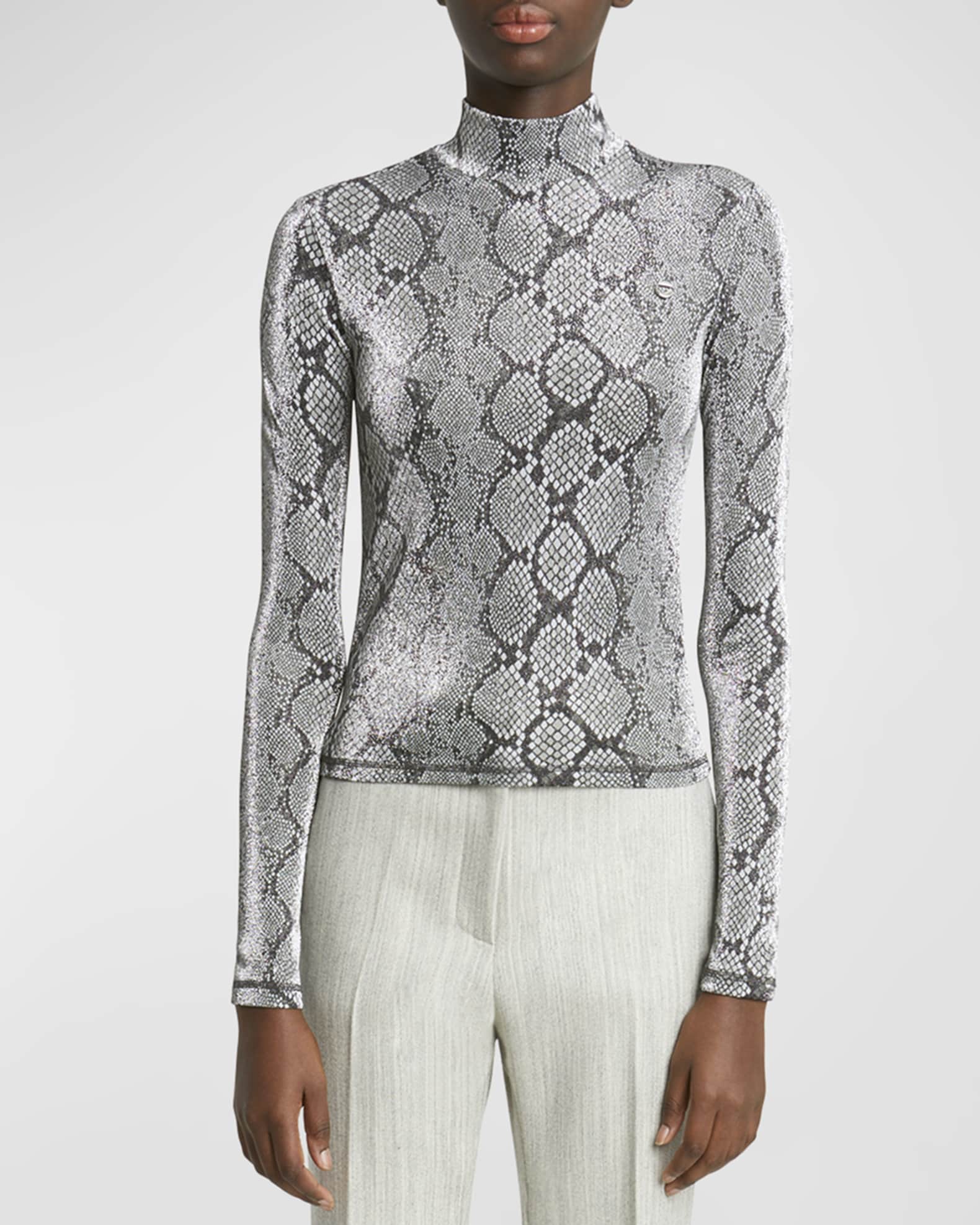 Coperni Mock-Neck Metallic Snakeskin-Print Top | Neiman Marcus