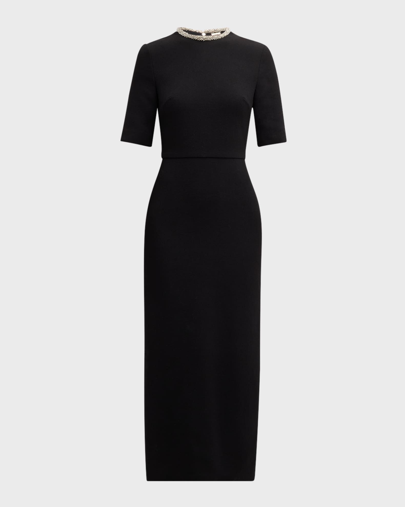 Adam Lippes Crystal Neck Short-Sleeve Wool Crepe Midi Dress | Neiman Marcus