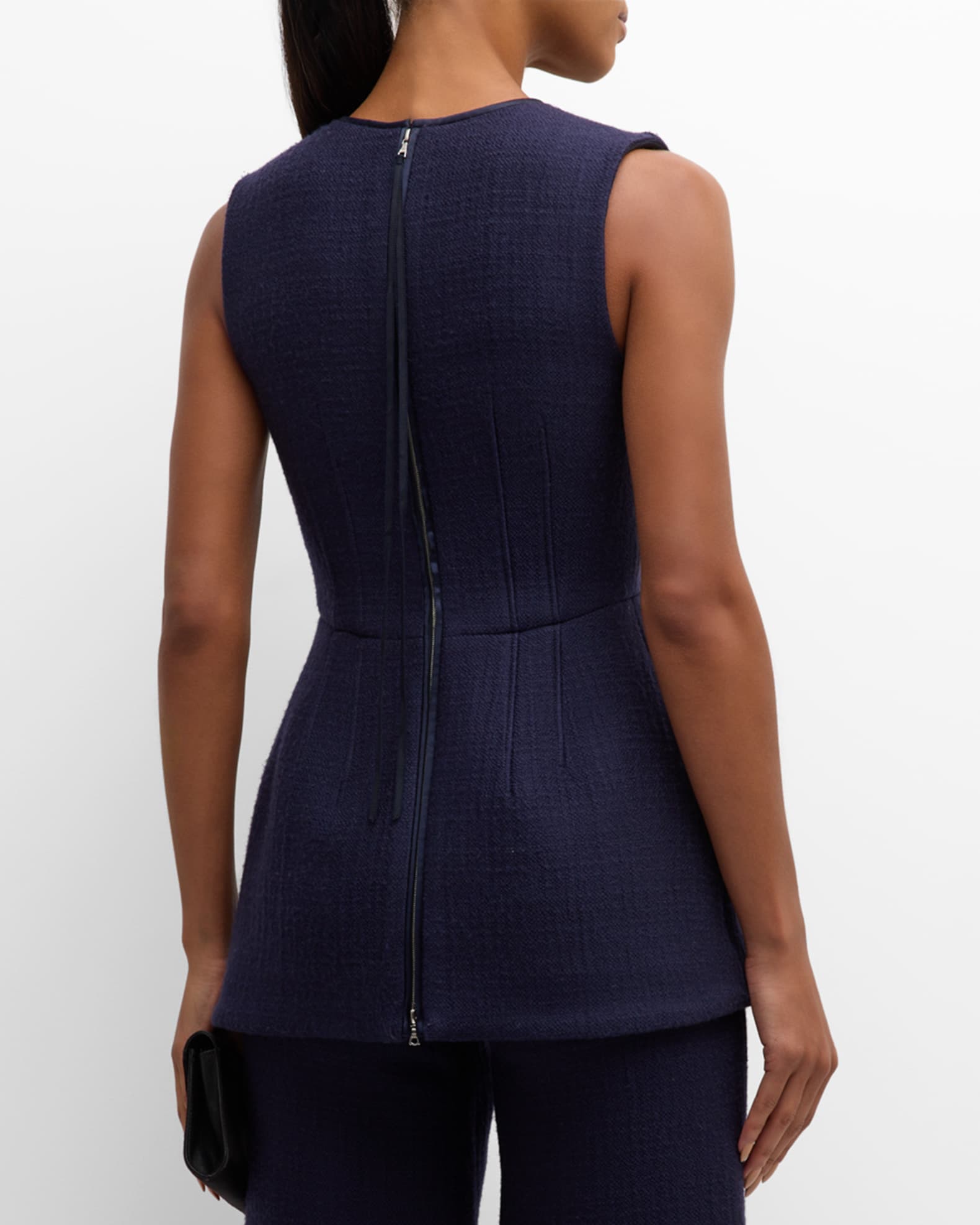Adam Lippes Sleeveless Toile De Laine Peplum Top | Neiman Marcus