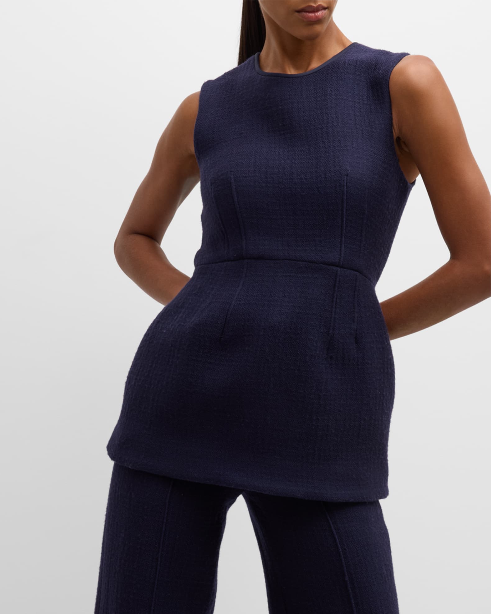 Adam Lippes Sleeveless Toile De Laine Peplum Top | Neiman Marcus