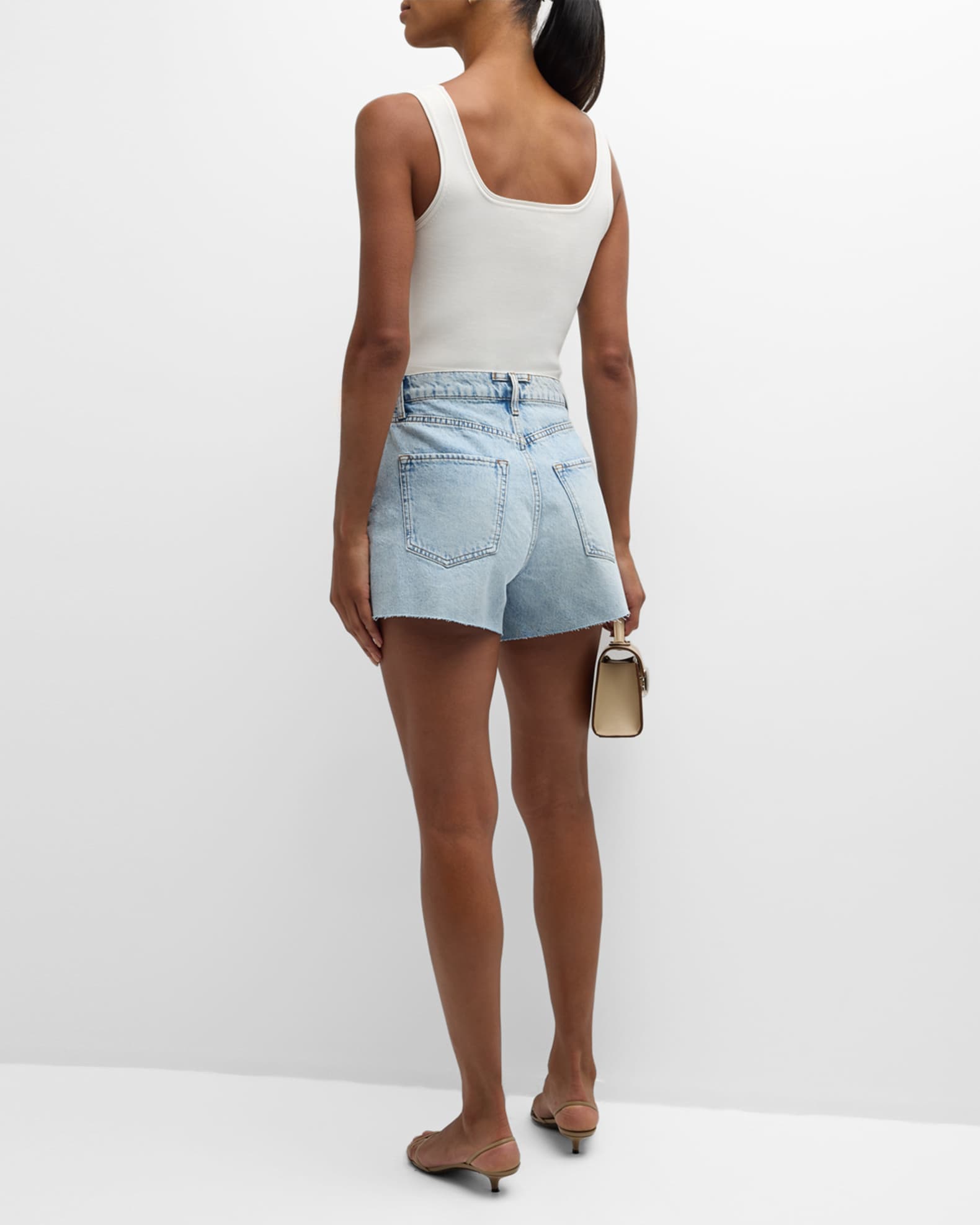 Triarchy T-Long High Rise Cut-Off Denim Shorts | Neiman Marcus
