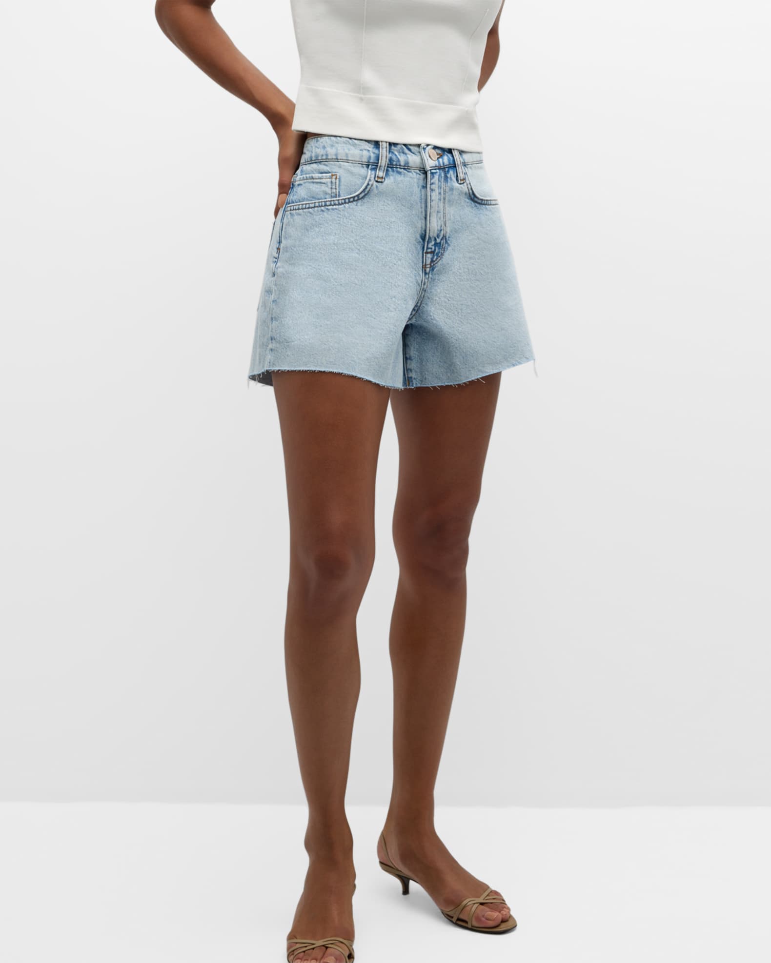 Triarchy T-Long High Rise Cut-Off Denim Shorts | Neiman Marcus