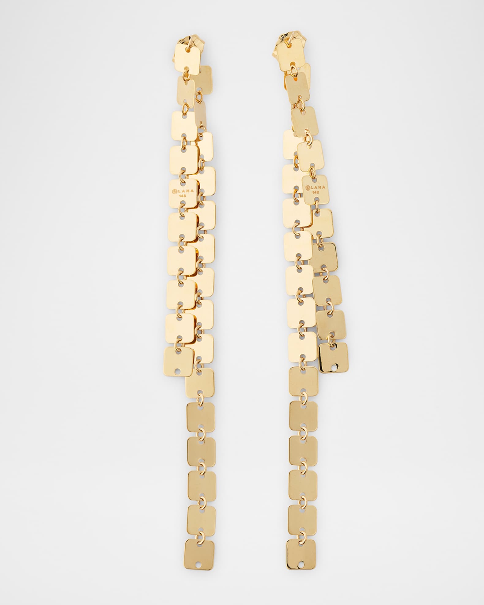 LANA 14K Yellow Gold Laser Square Chain Linear Earrings | Neiman Marcus