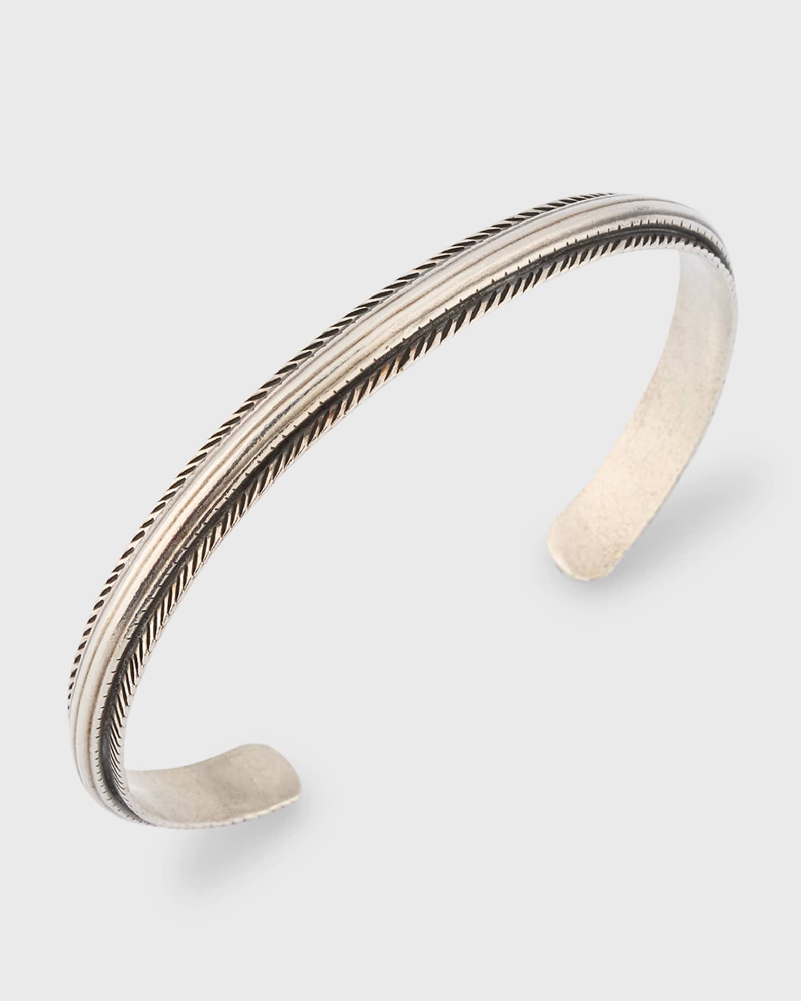Jan Leslie Men's Sterling Silver Feather-Trim Cuff Bracelet | Neiman Marcus