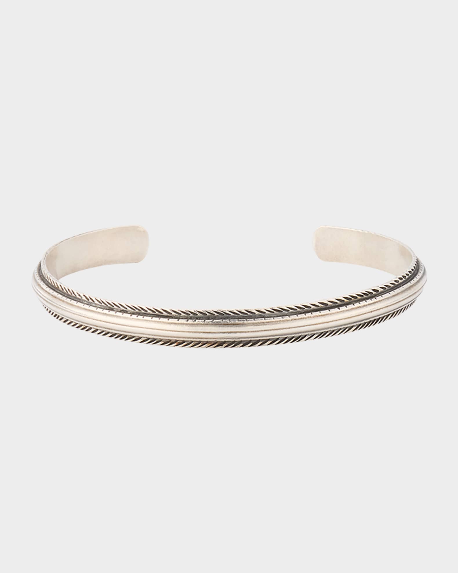Jan Leslie Men's Sterling Silver Feather-Trim Cuff Bracelet | Neiman Marcus
