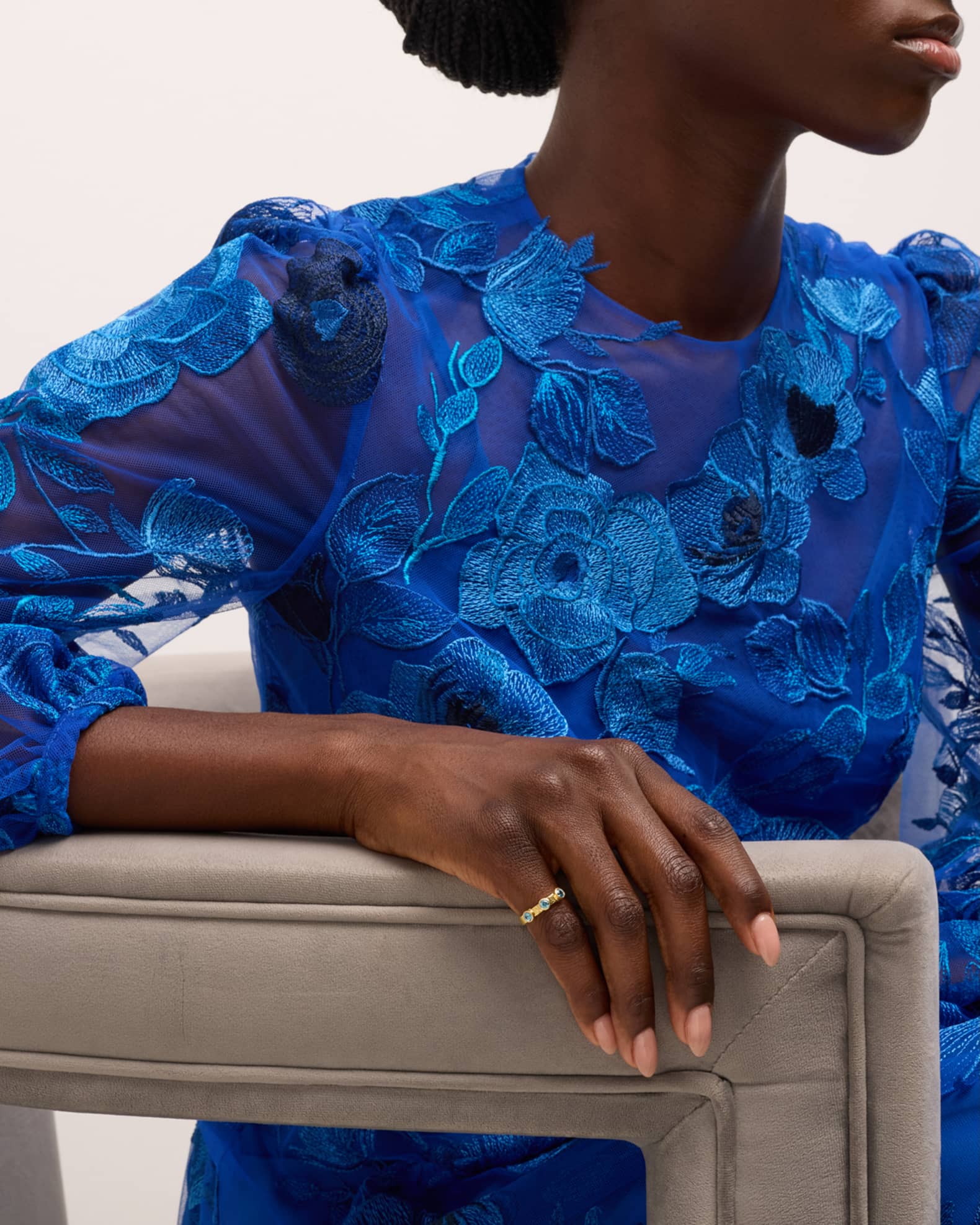 Elizabeth Locke 19K Yellow Gold 3 Blue Zircon Flat Ribbon Stack Ring ...