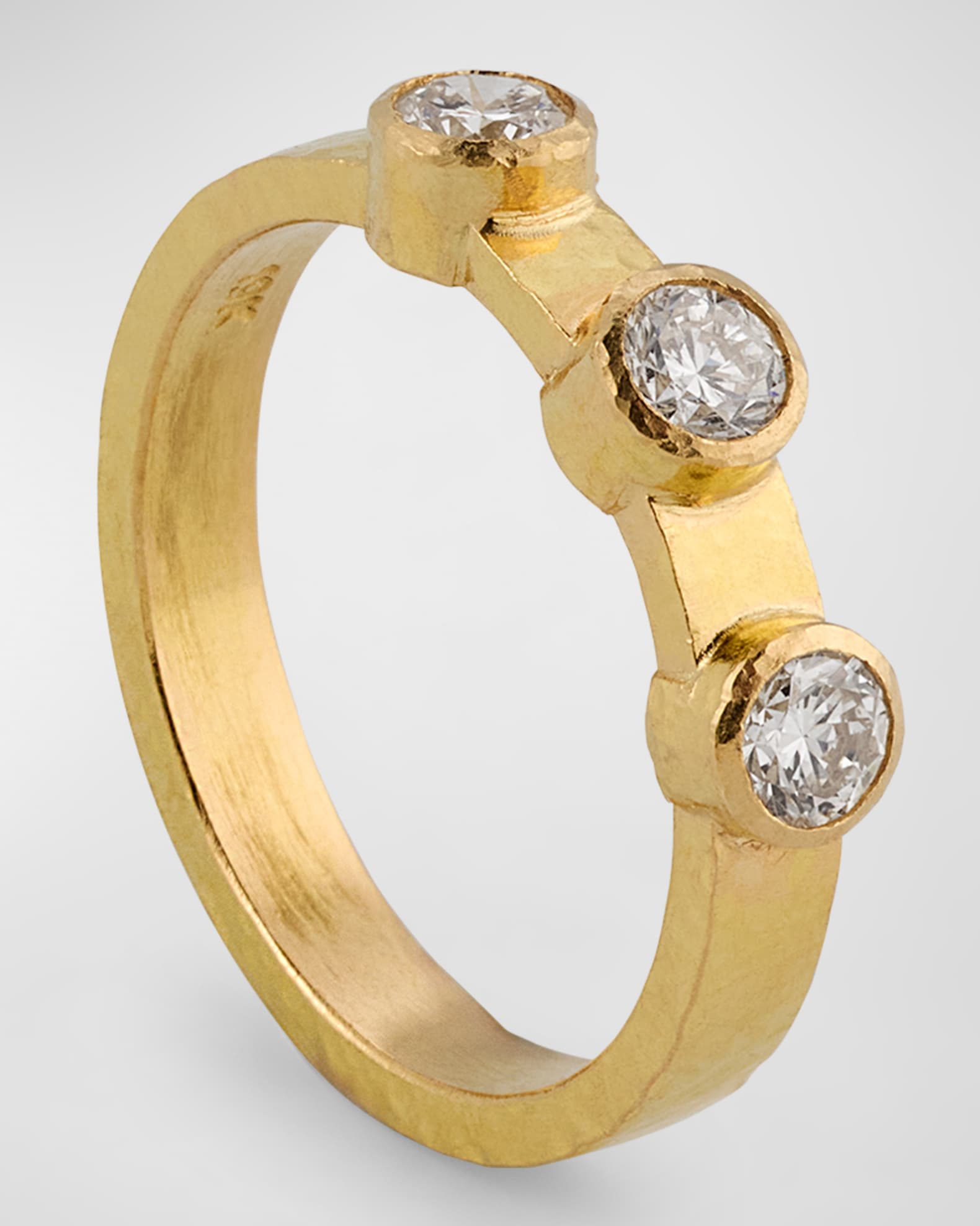 Elizabeth Locke 19K Yellow Gold 3 Diamond Flat Ribbon Stack Ring, Size ...