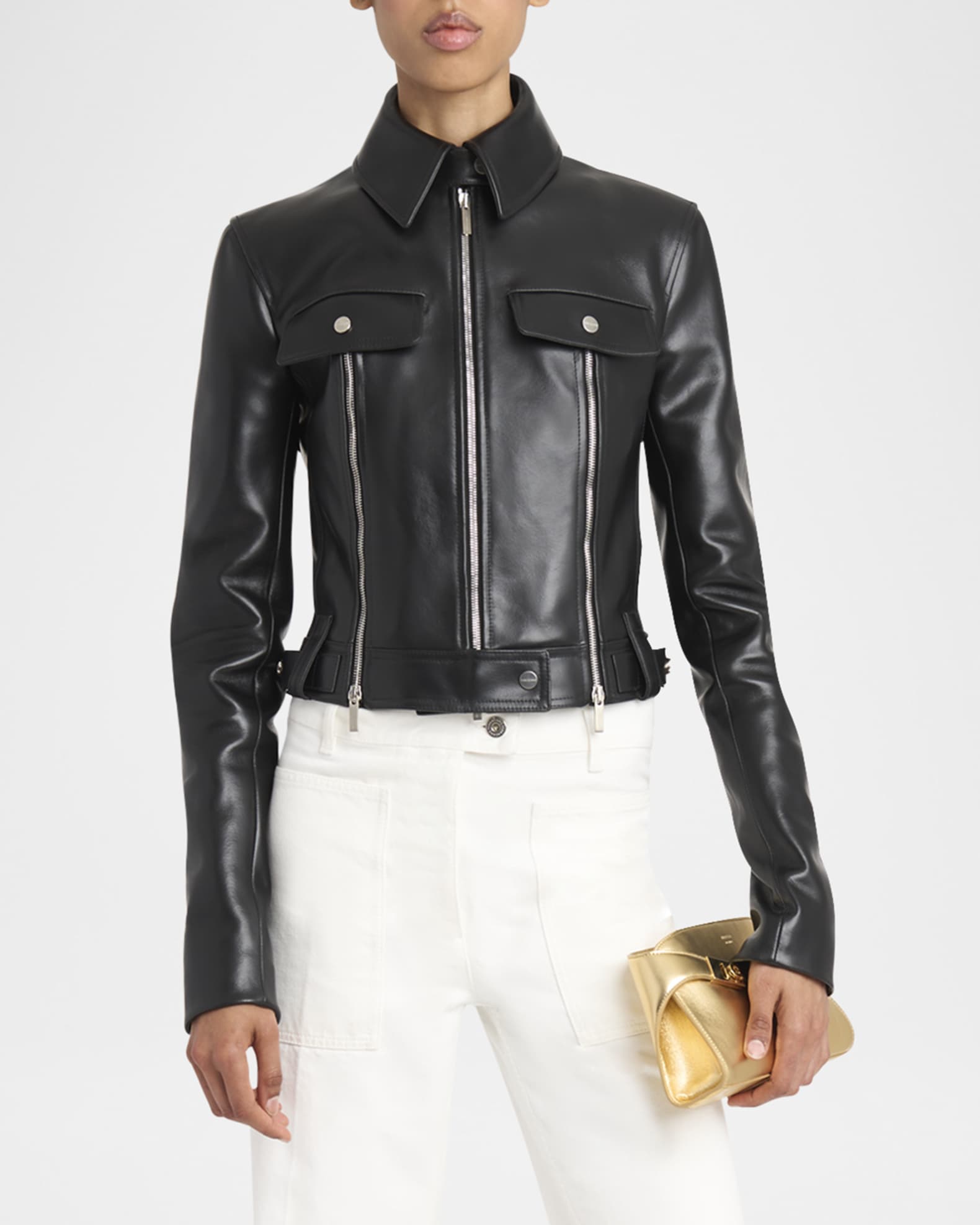 Ferragamo Zipper Leather Trucker Jacket | Neiman Marcus