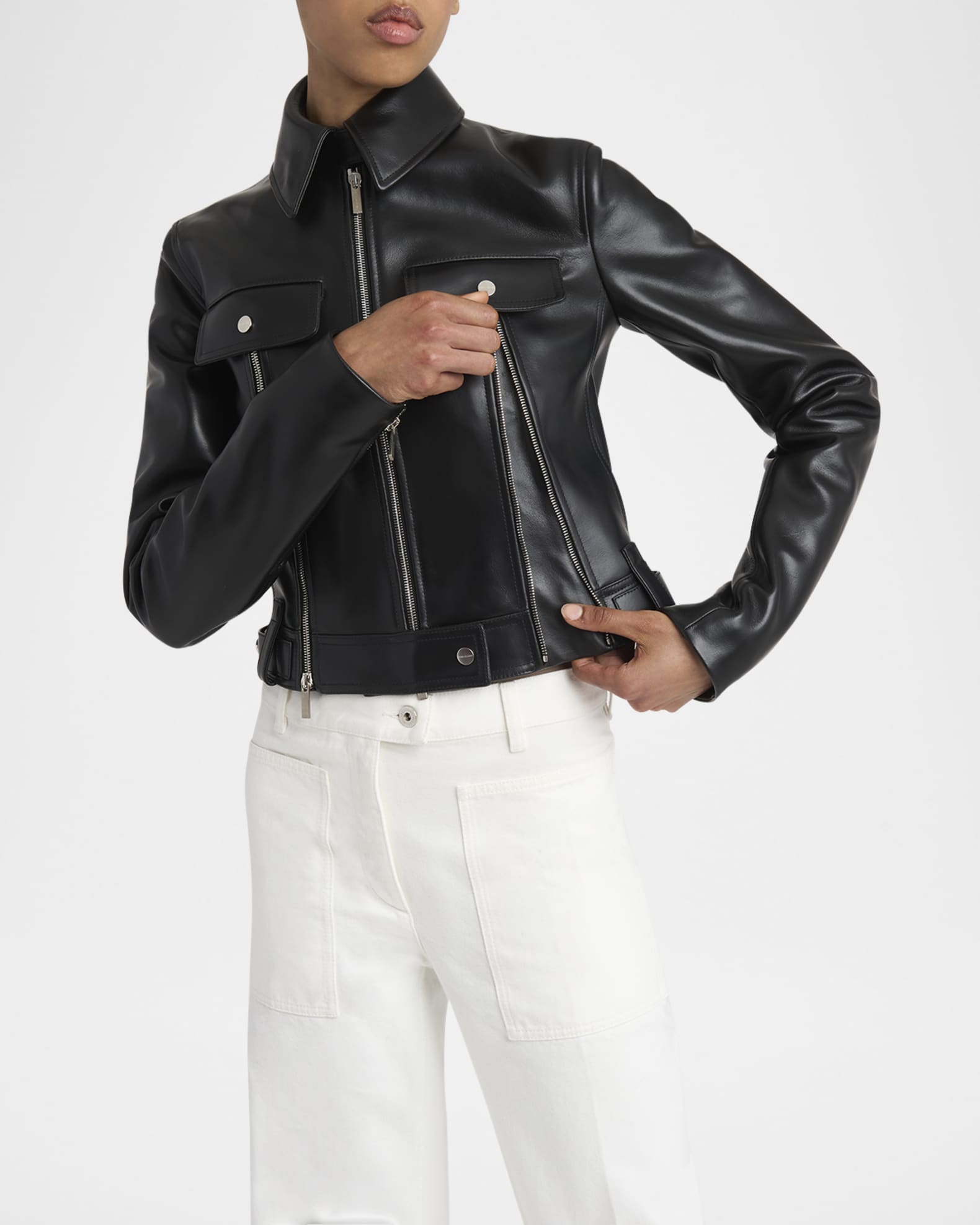 Ferragamo Zipper Leather Trucker Jacket | Neiman Marcus