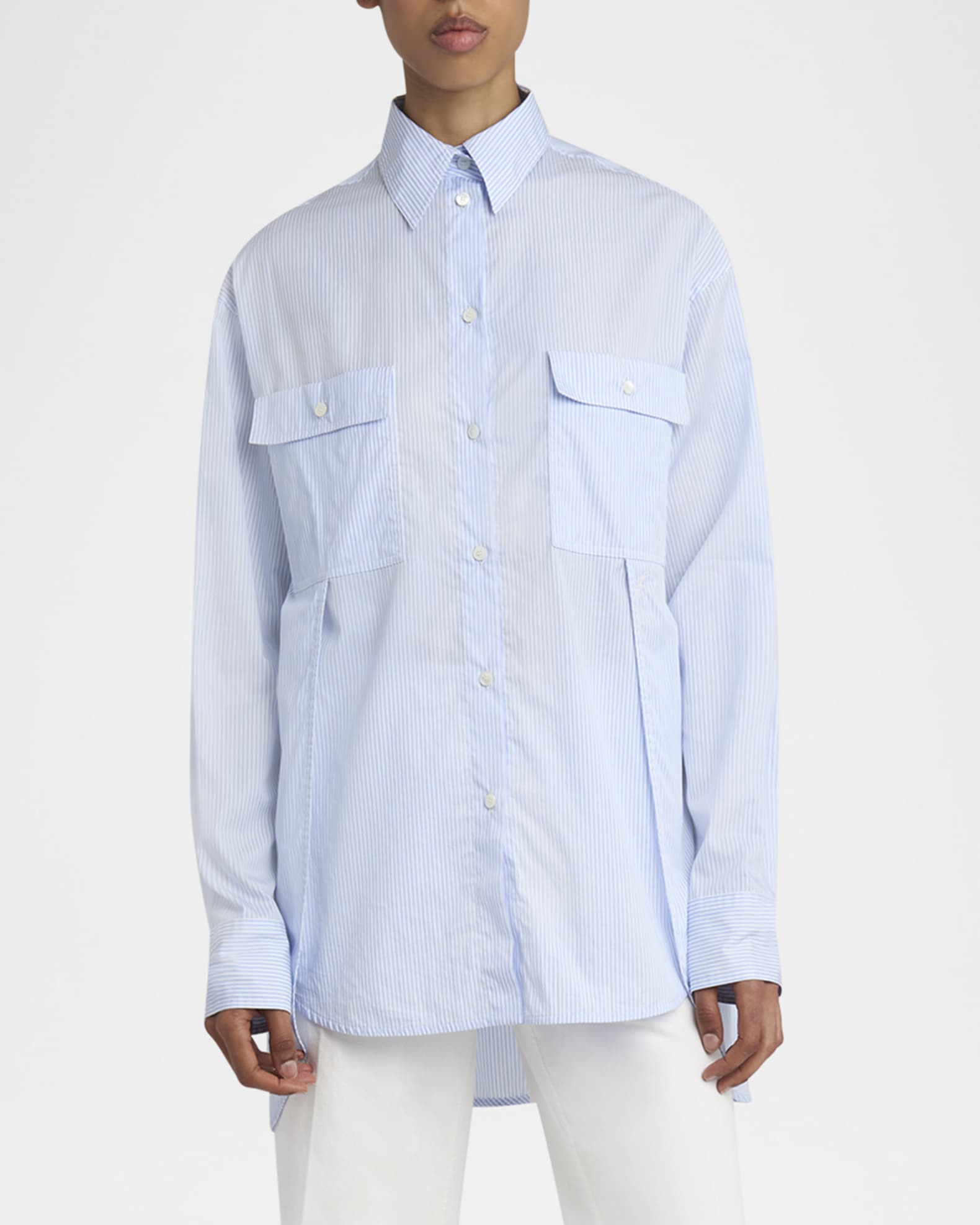 Ferragamo Splice-Hem Striped Button-Down Shirt | Neiman Marcus