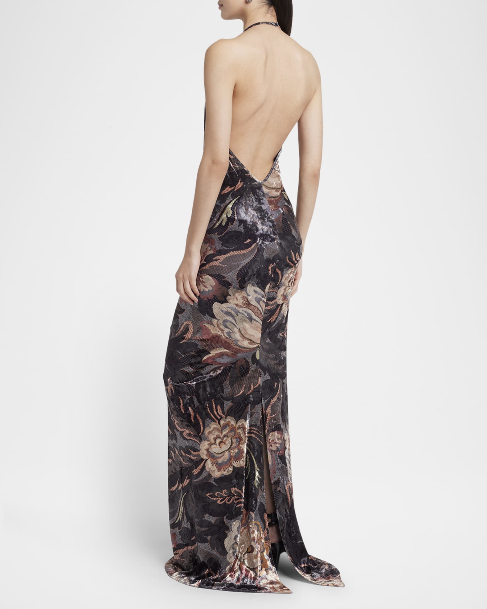 Etro Floral Crushed Velvet Backless Gown | Neiman Marcus