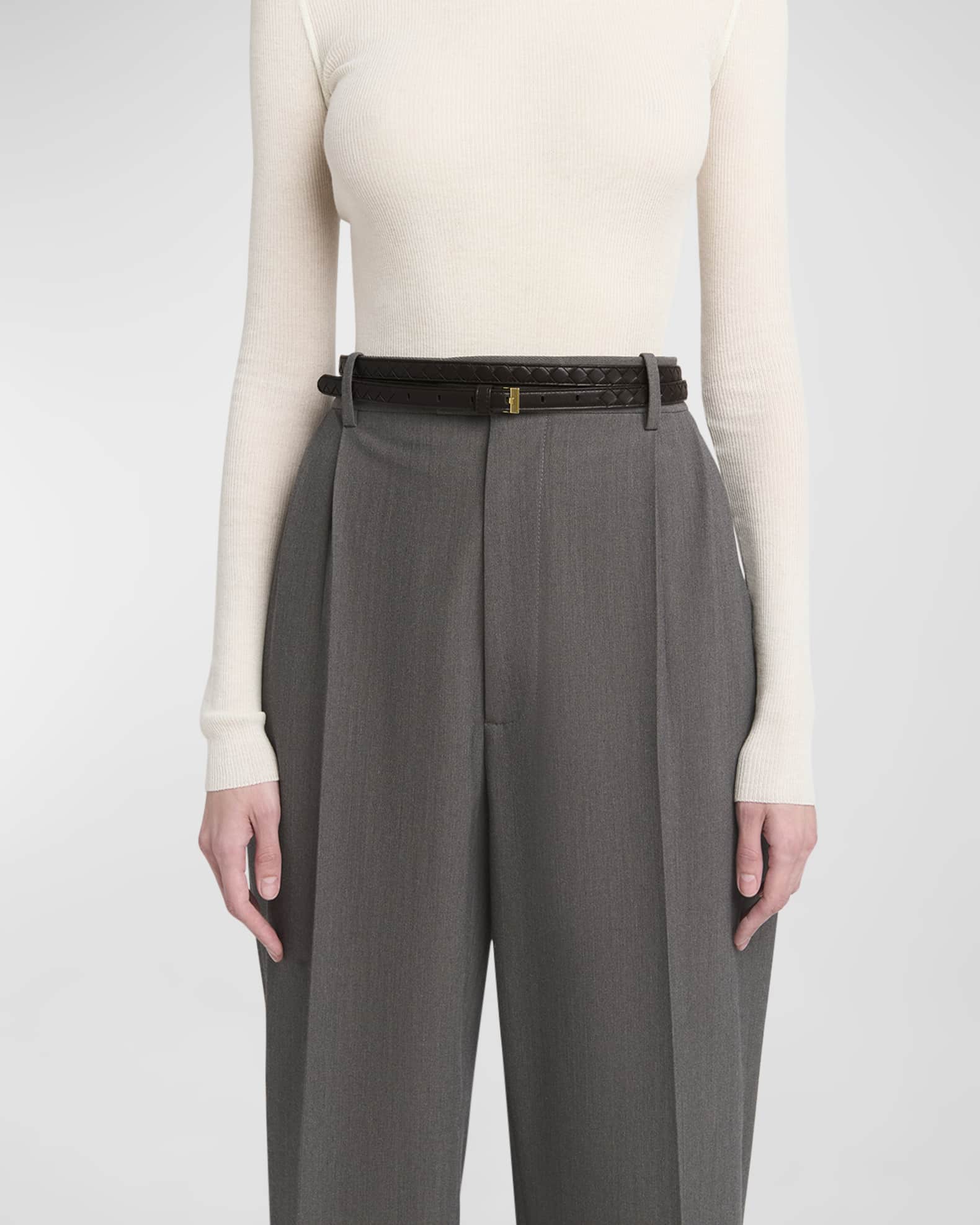 Bottega Veneta Double Layered Leather Thin Belt | Neiman Marcus