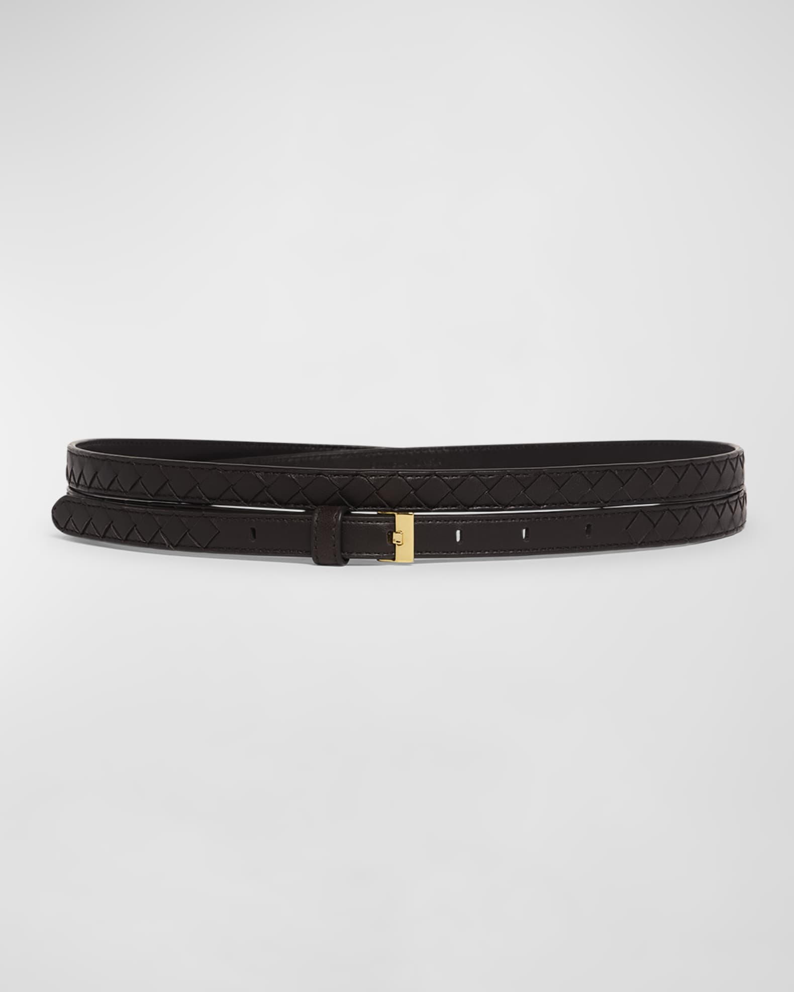 Bottega Veneta Double Layered Leather Thin Belt | Neiman Marcus