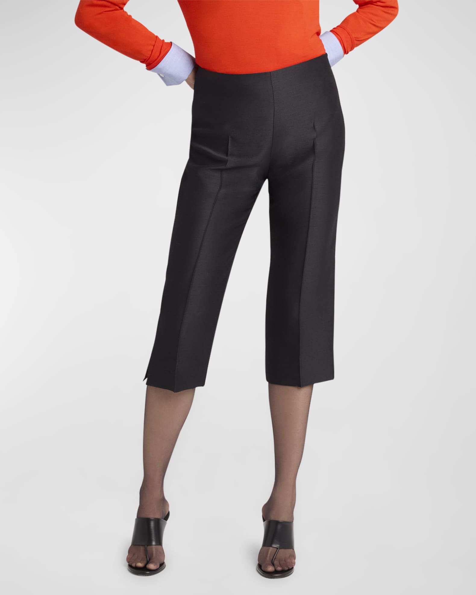 THE ROW Adelie High-Rise Slit-Hem Capri Pants | Neiman Marcus