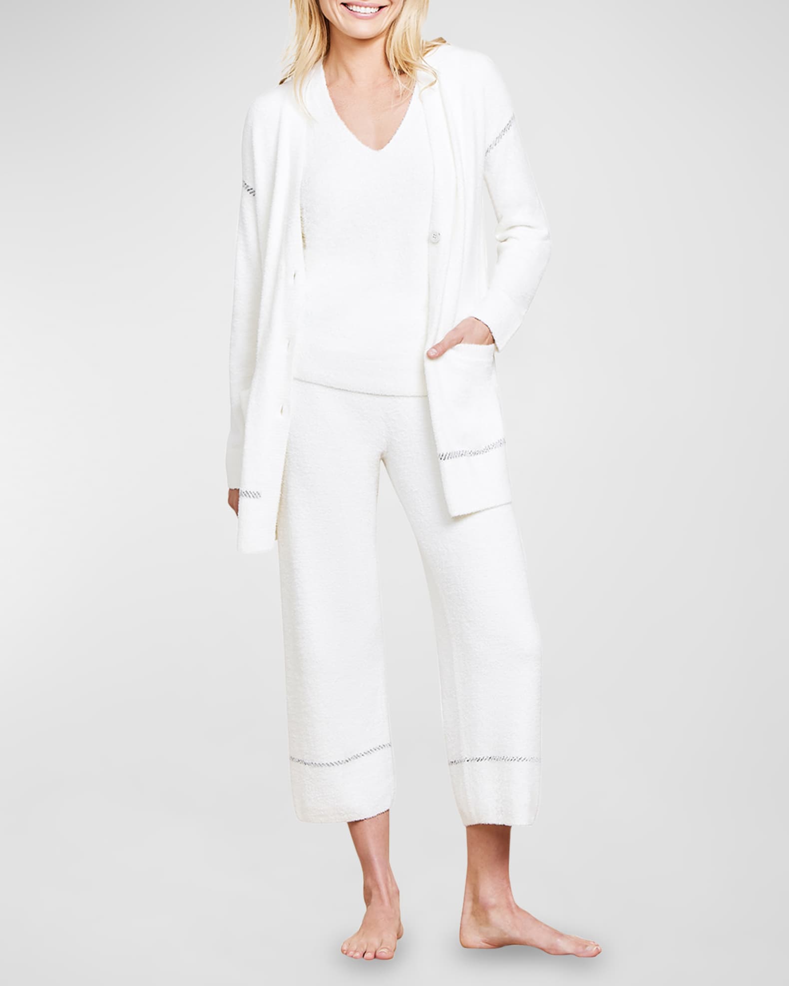 Barefoot Dreams CozyChic Lite Contrast-Stitch Cardigan | Neiman Marcus
