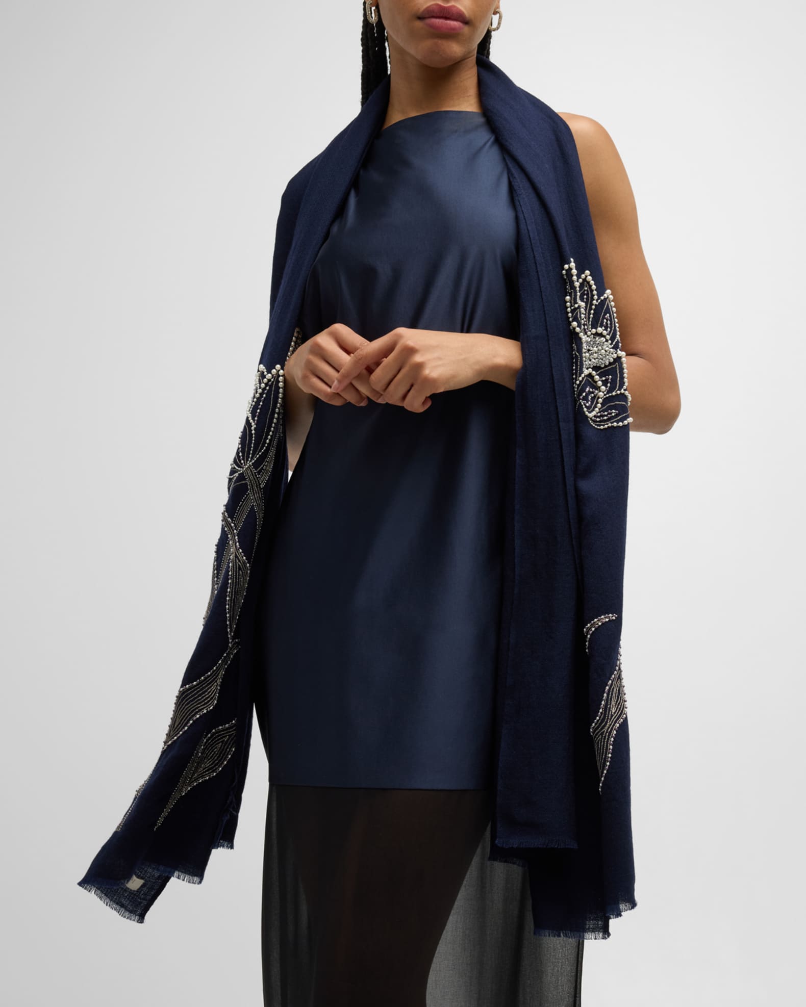 Janavi India Marina Beaded Merino Wool Scarf | Neiman Marcus