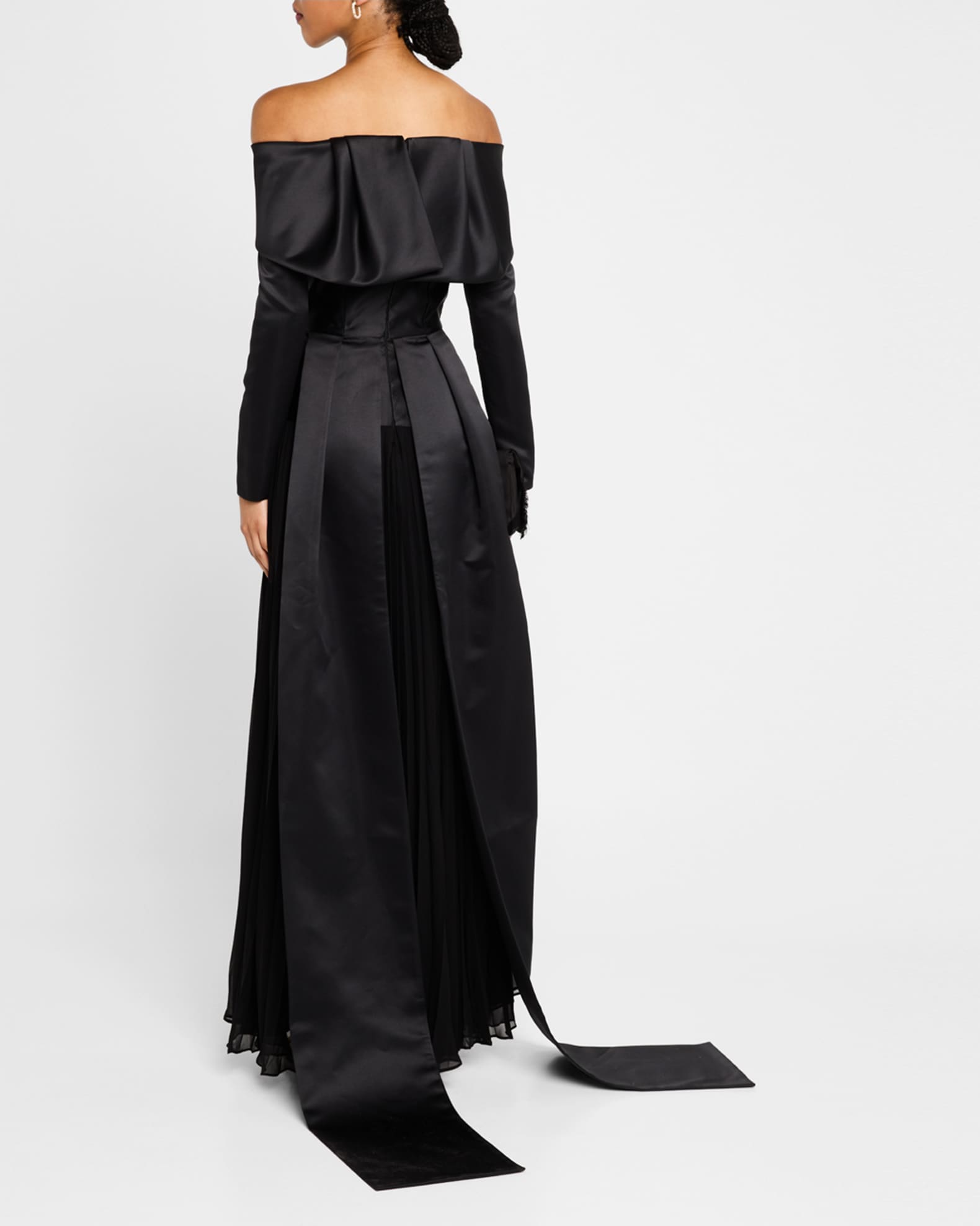 E.Stott Honor Pleated Off-Shoulder Chiffon & Satin Gown | Neiman Marcus