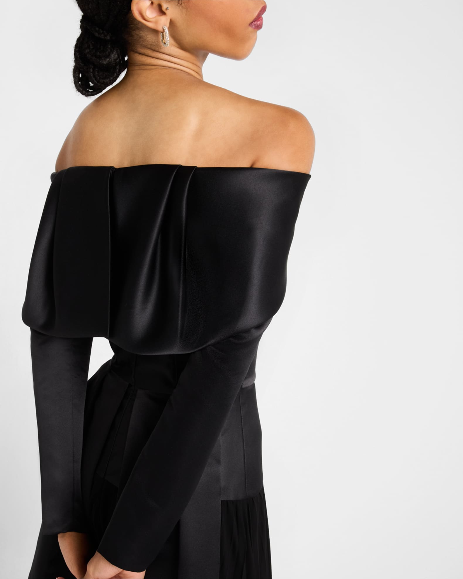 E.Stott Honor Pleated Off-Shoulder Chiffon & Satin Gown | Neiman Marcus
