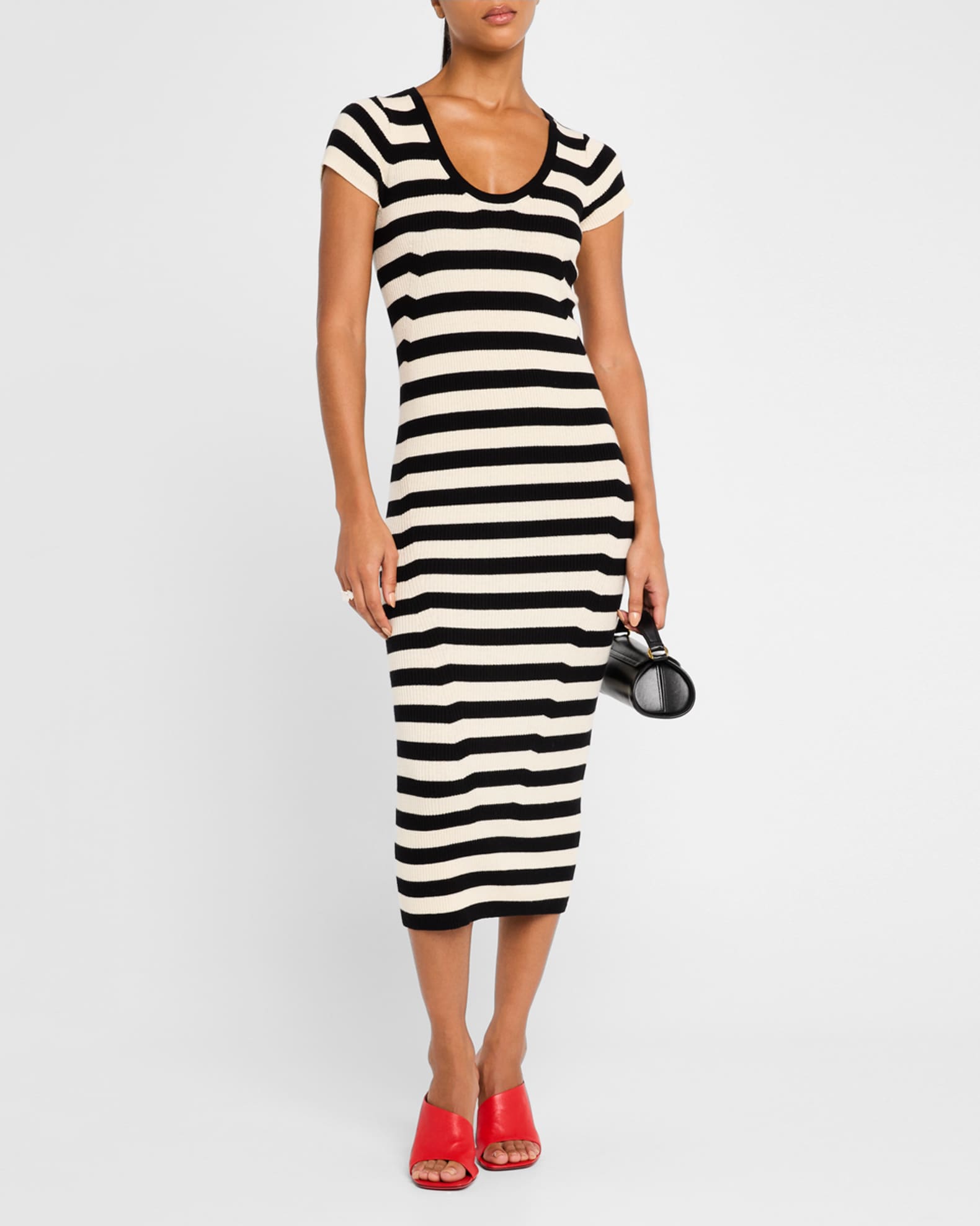 ATM Anthony Thomas Melillo Striped Wool Cap-Sleeve Dress | Neiman Marcus