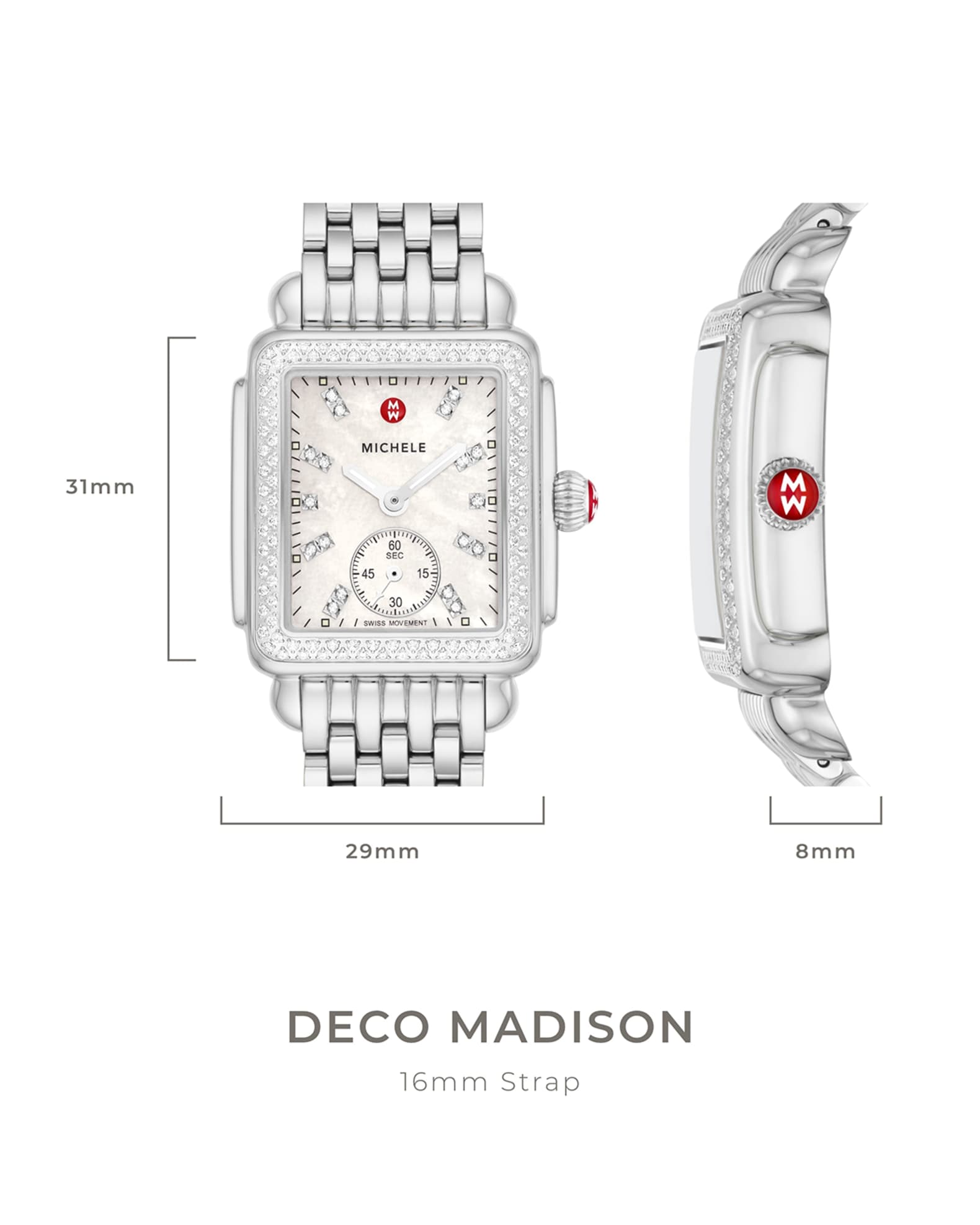 MICHELE Deco Mid Diamond Graphite Mother of Pearl Watch | Neiman Marcus