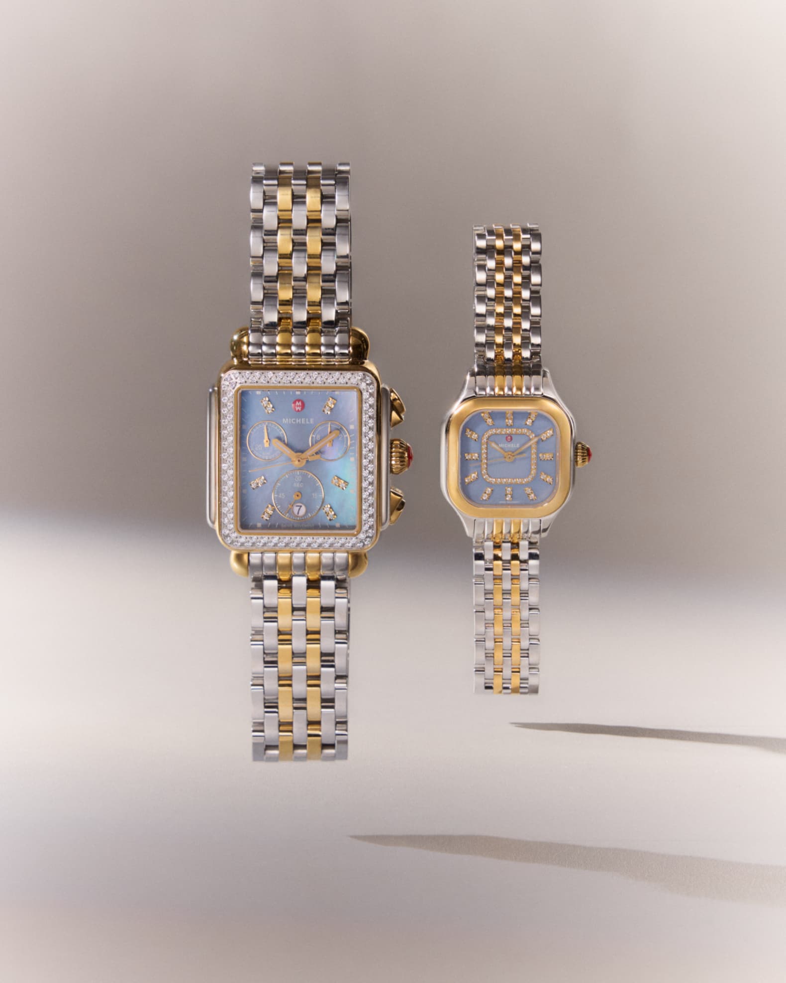 MICHELE Deco Diamond Blue Dusk Mother of Pearl Watch | Neiman Marcus