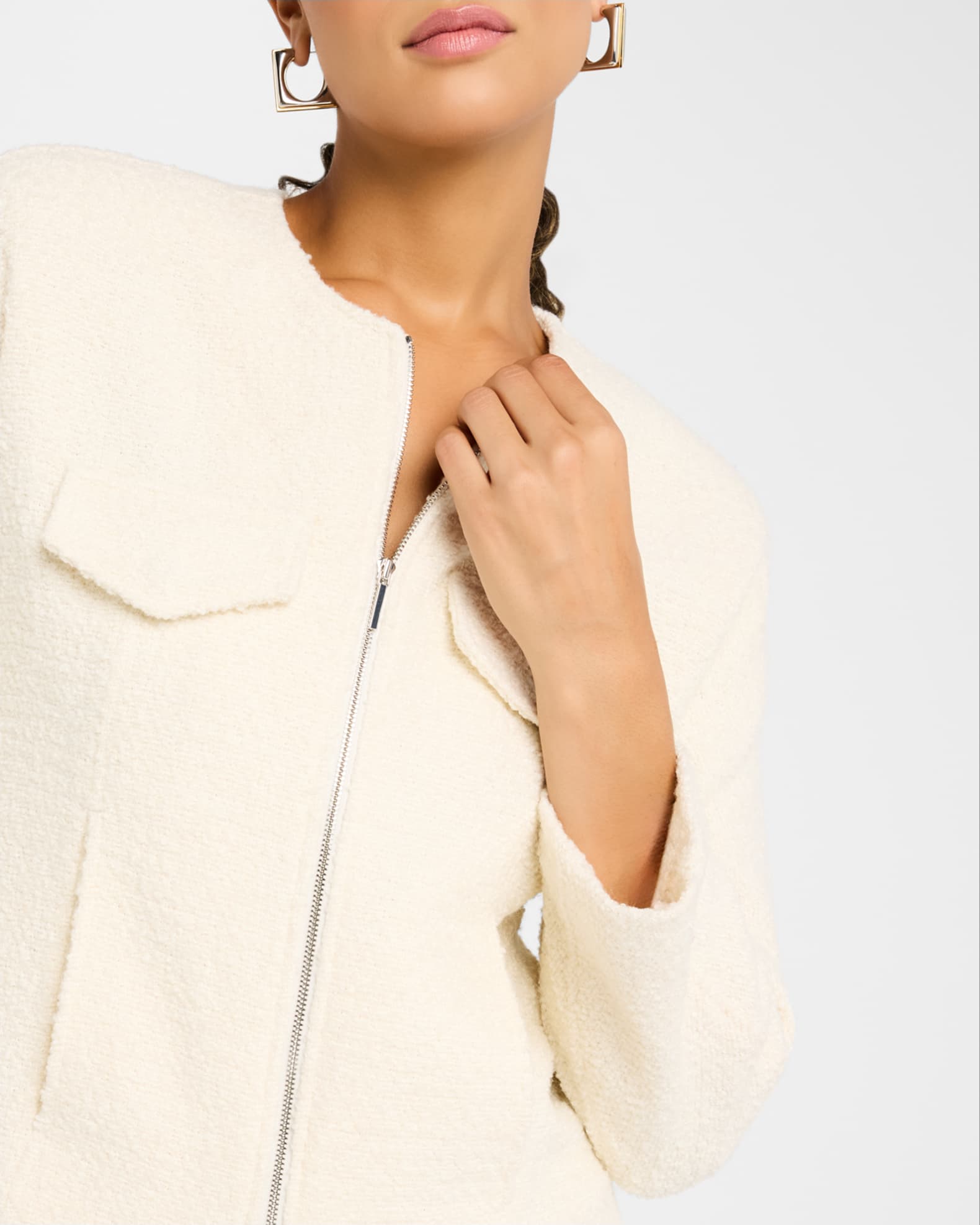 Derek Lam 10 Crosby Prewett Zip-Front Tweed Jacket | Neiman Marcus