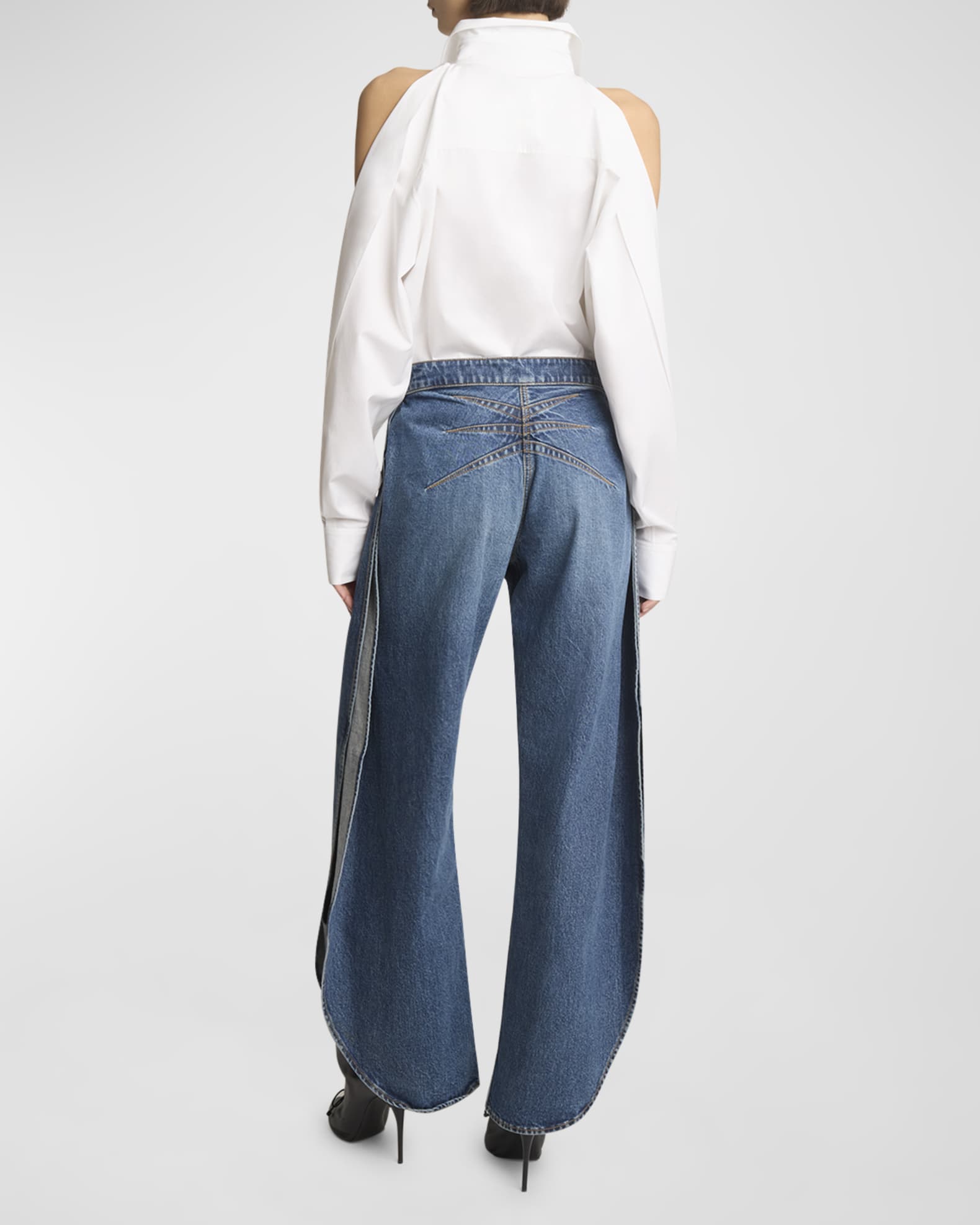 ALAIA Slit Rounded Petal Denim Pants | Neiman Marcus