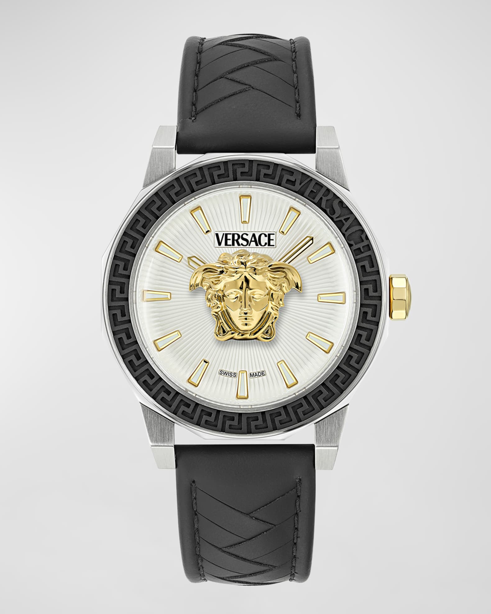 Versace Medusa Deco Leather-Strap Watch, 43mm | Neiman Marcus