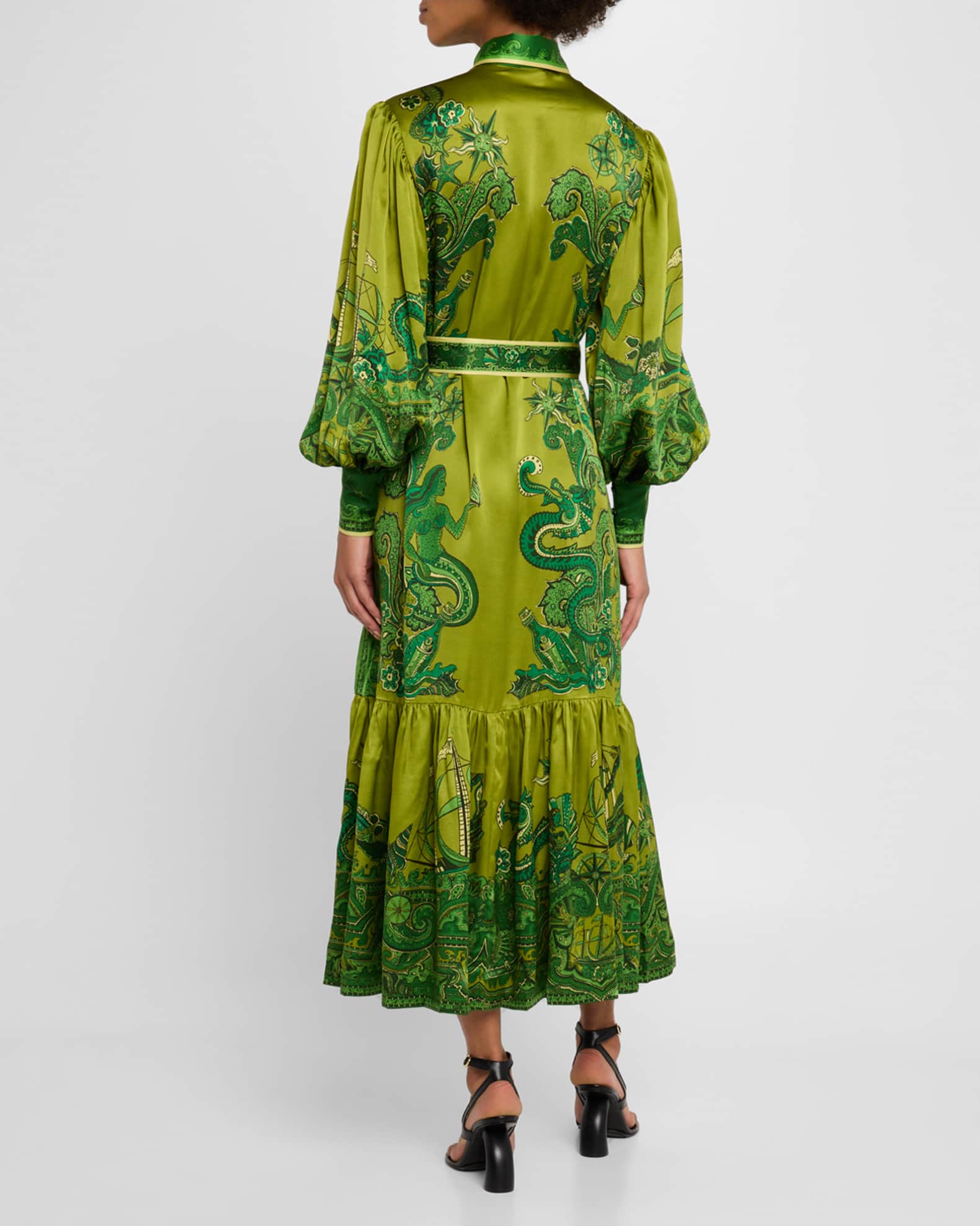 ALEMAIS Solaris Silk Twill Belted Lantern-Sleeve Maxi Shirtdress ...