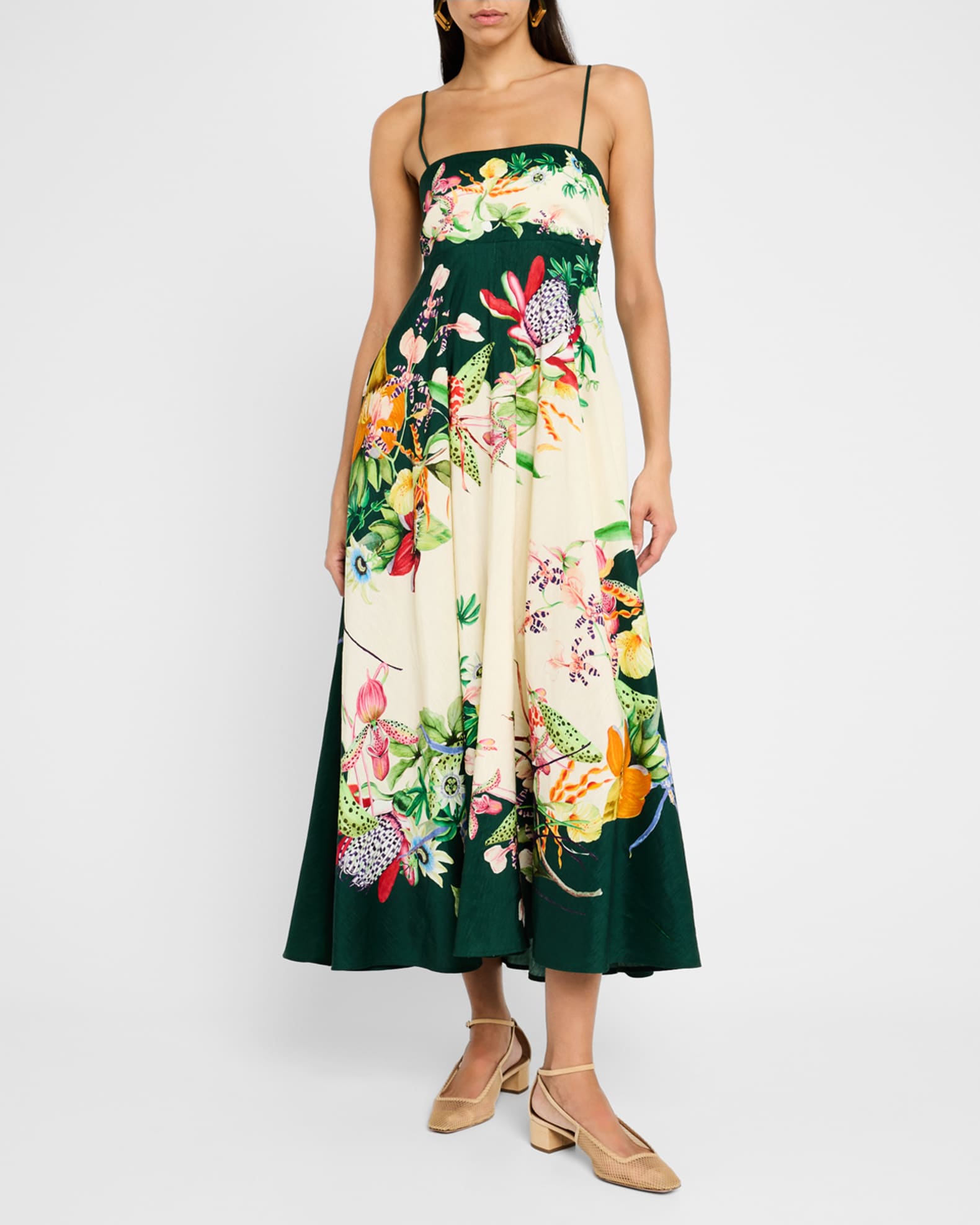 ALEMAIS Aggie Floral Linen-Blend Sleeveless Maxi Sundress | Neiman Marcus