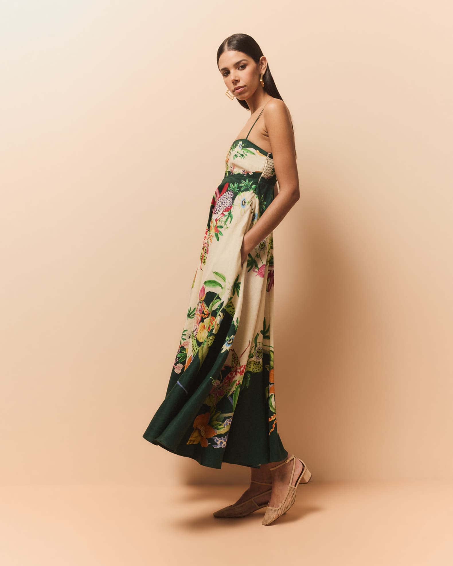 ALEMAIS Aggie Floral Linen-Blend Sleeveless Maxi Sundress | Neiman Marcus