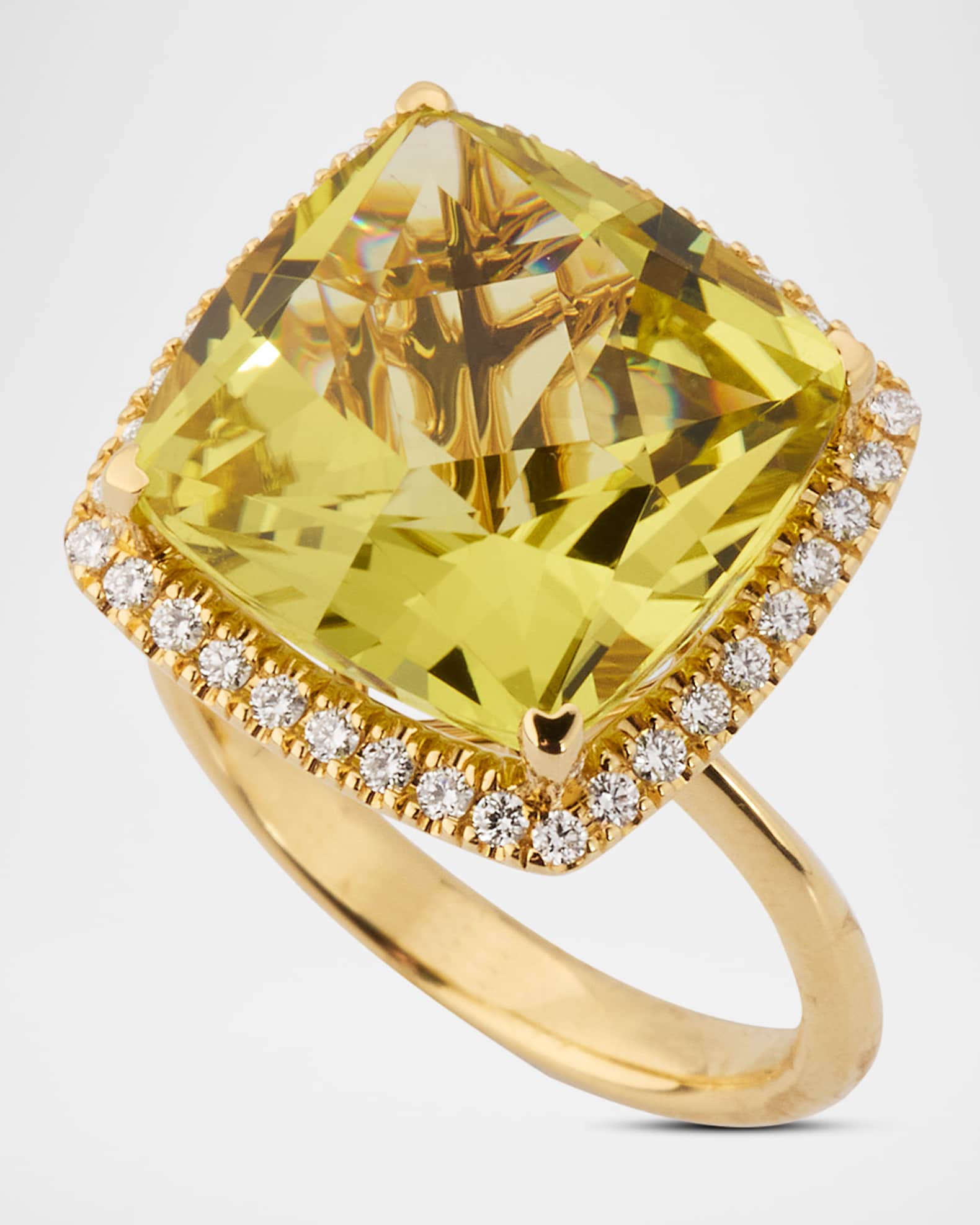 Lisa Nik Rocks 18K Yellow Gold Cushion Cut Lemon Quartz and Diamond ...