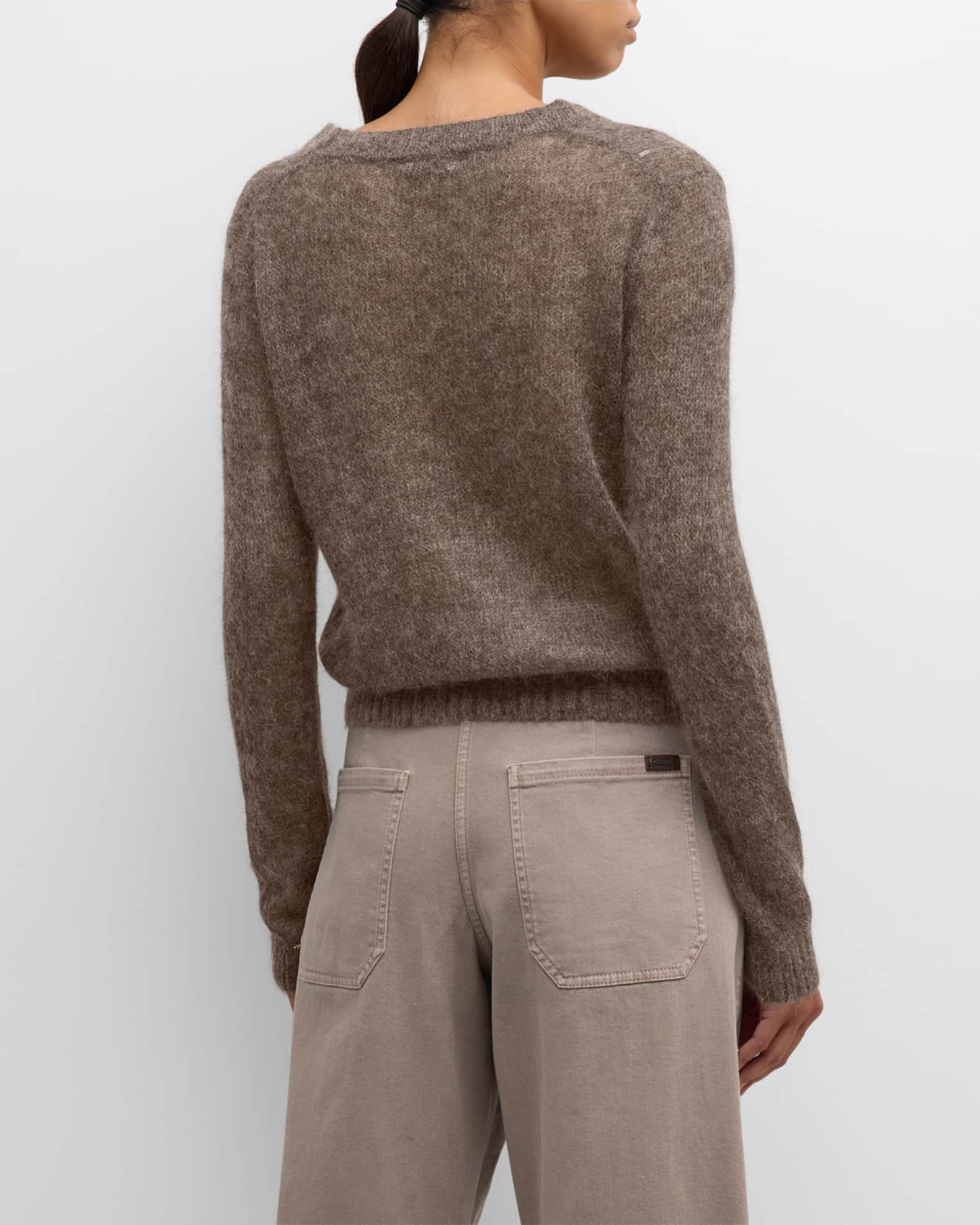Brunello Cucinelli Tonal Sequin Pinstripe V-Neck Mohair Sweater ...