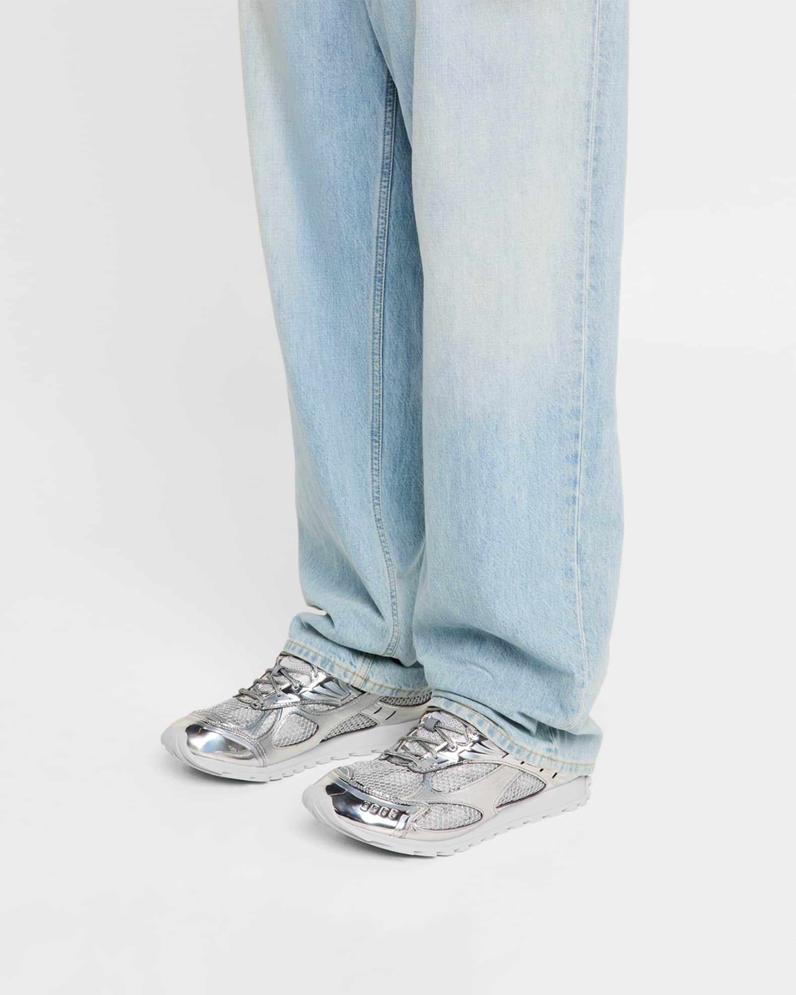 Bottega Veneta Men's Orbit Metallic Mesh Runner Sneakers | Neiman Marcus