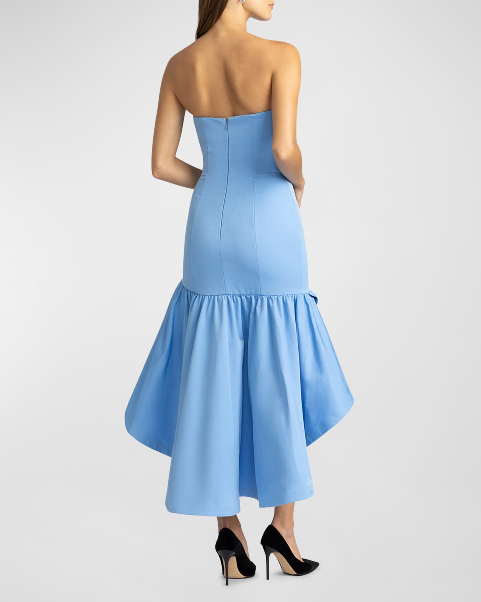 Zac Posen Strapless High-Low Ruffle Midi Dress | Neiman Marcus