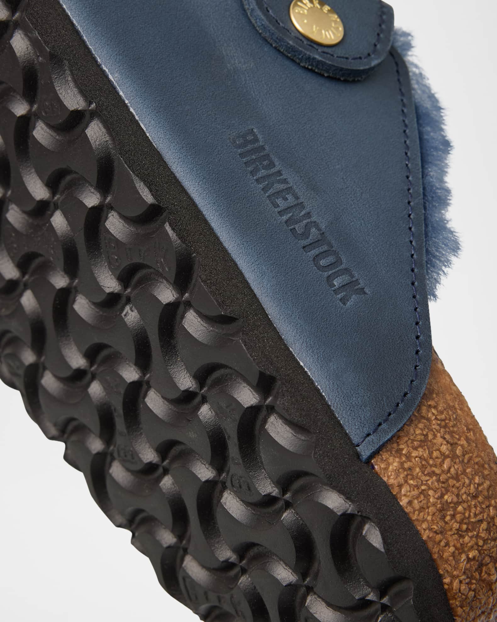 BIRKENSTOCK Boston Suede Shearling Buckle Slide Clogs | Neiman Marcus