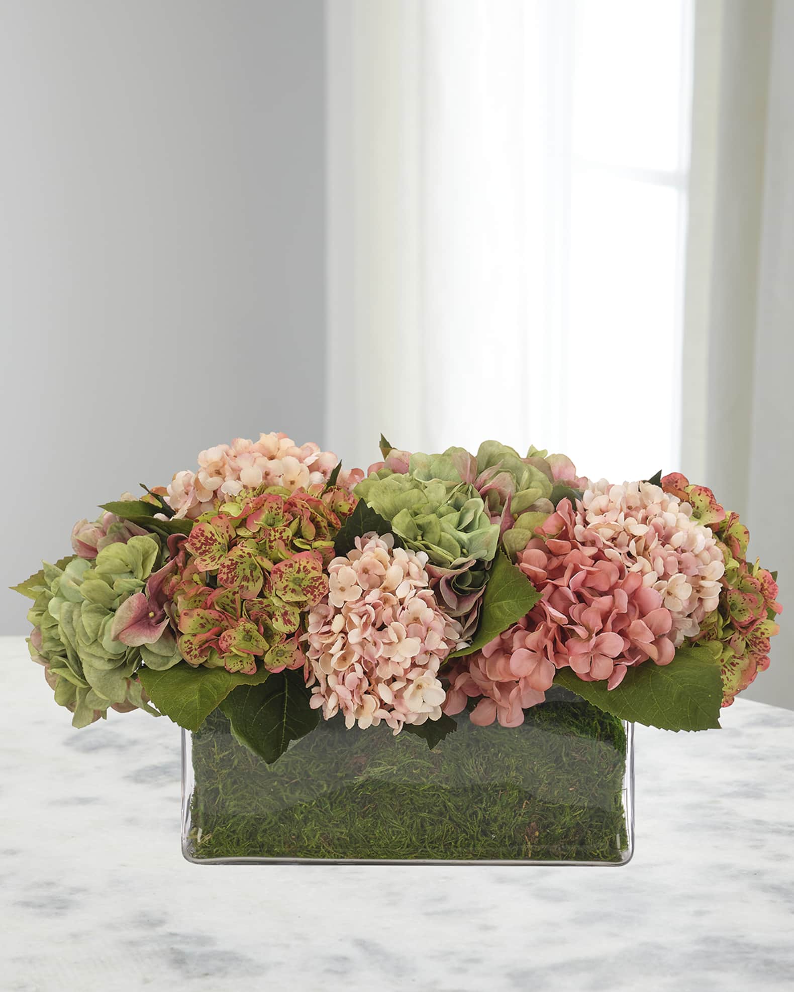 NDI Hydrangeas 21" Faux Floral Arrangement in a Moss Glass Rectangle ...
