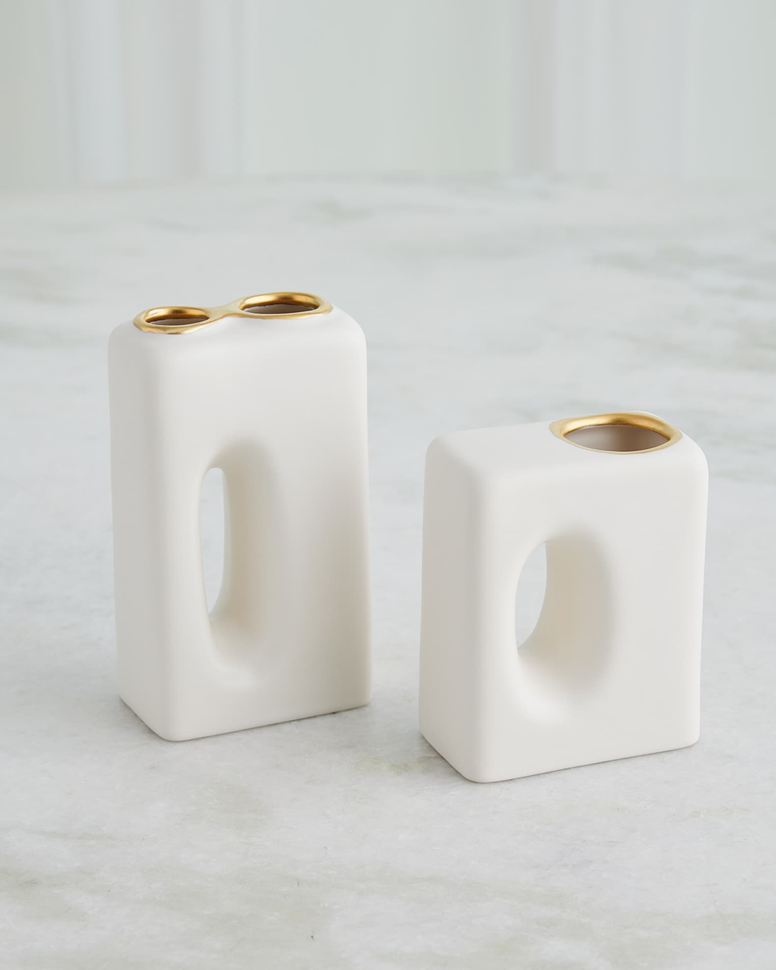 Global Views Oh Yes Matte White/Gold Rim Vase, 6" | Neiman Marcus