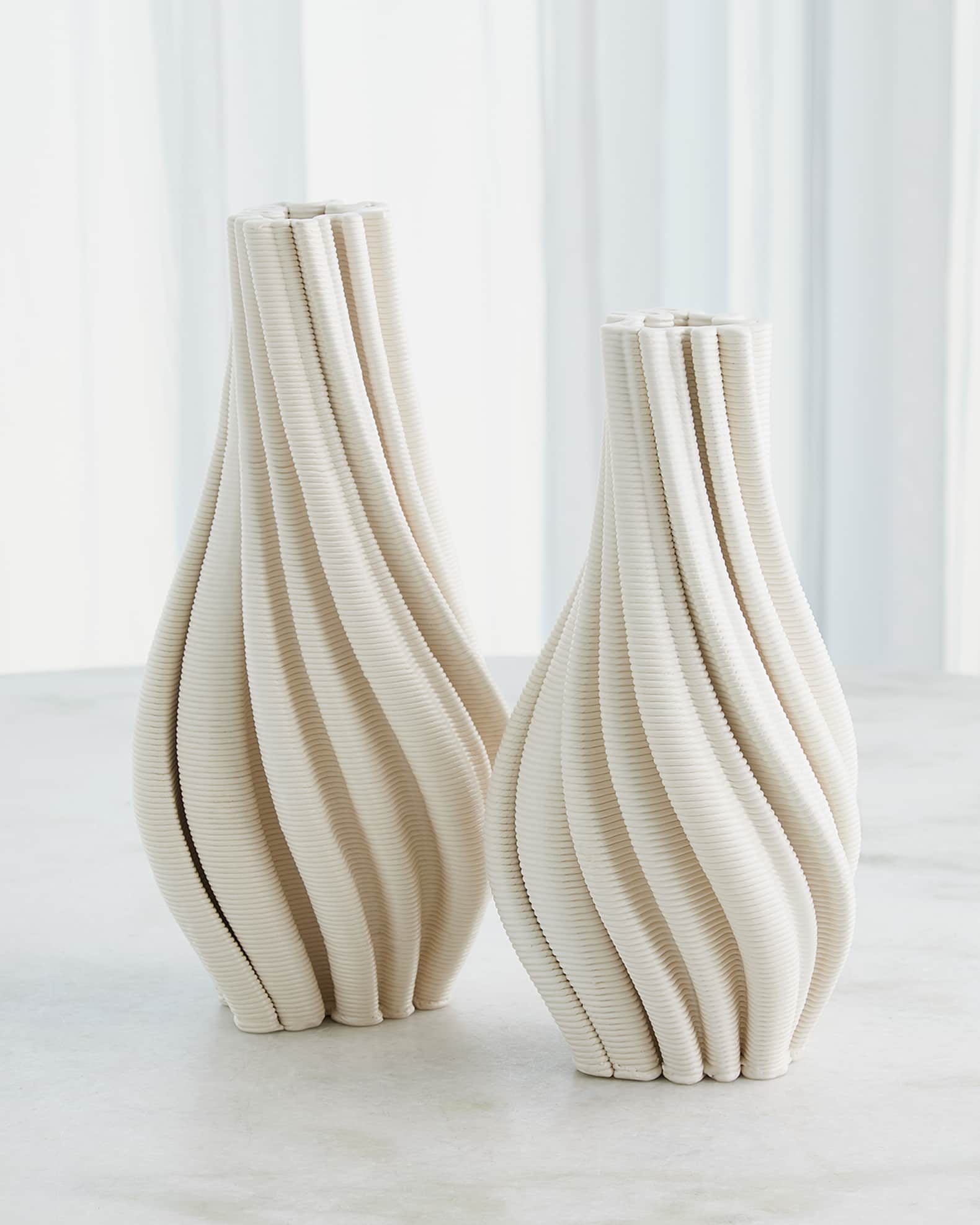 Global Views Twist Printed Matte White Vase, 14" | Neiman Marcus