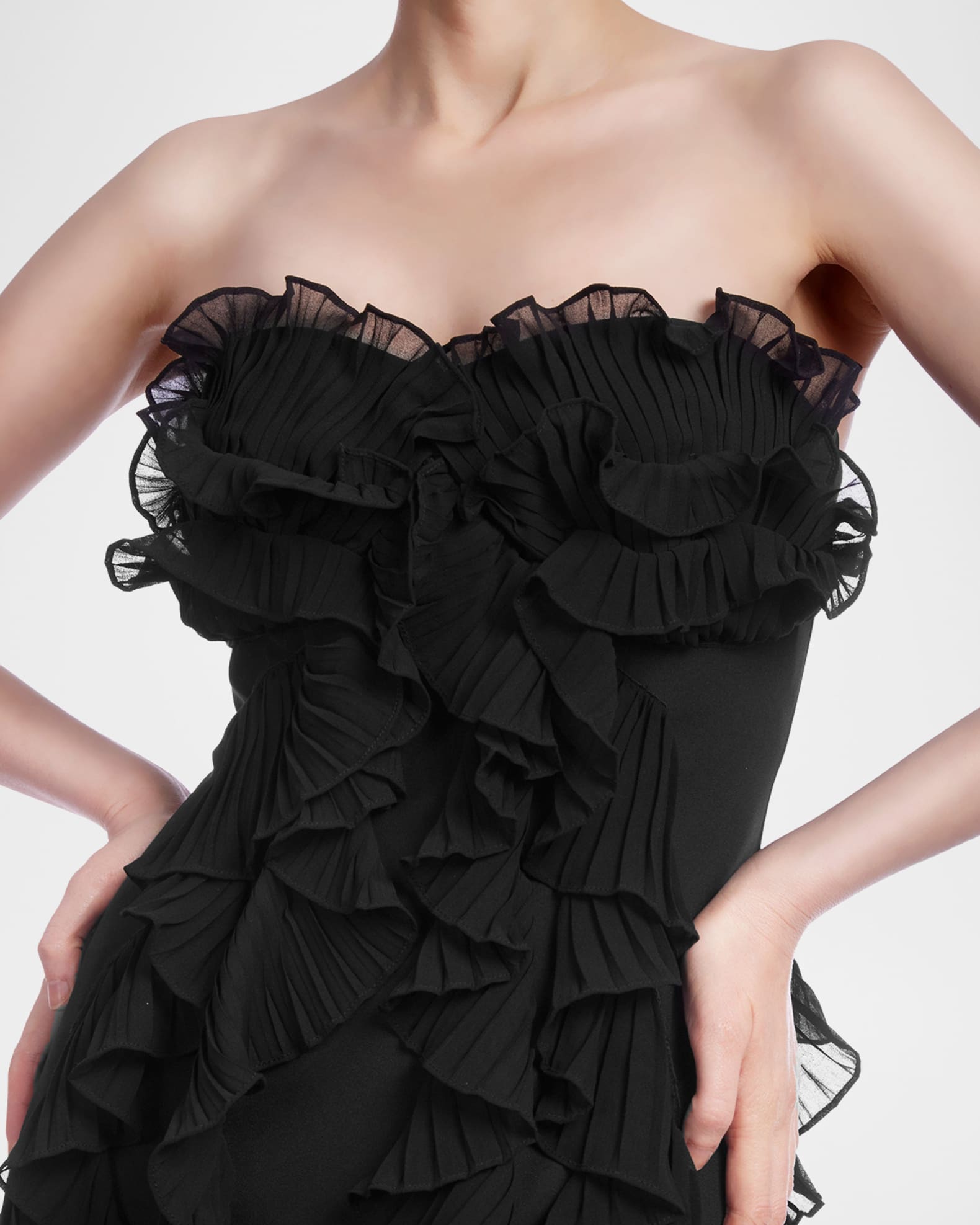 One33 Social Strapless Ruffle Column Gown | Neiman Marcus