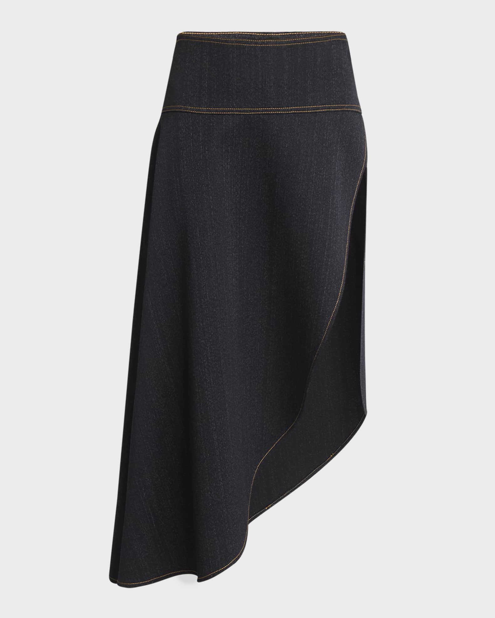 ALAIA Asymmetrical Wool Denim Midi Skirt | Neiman Marcus