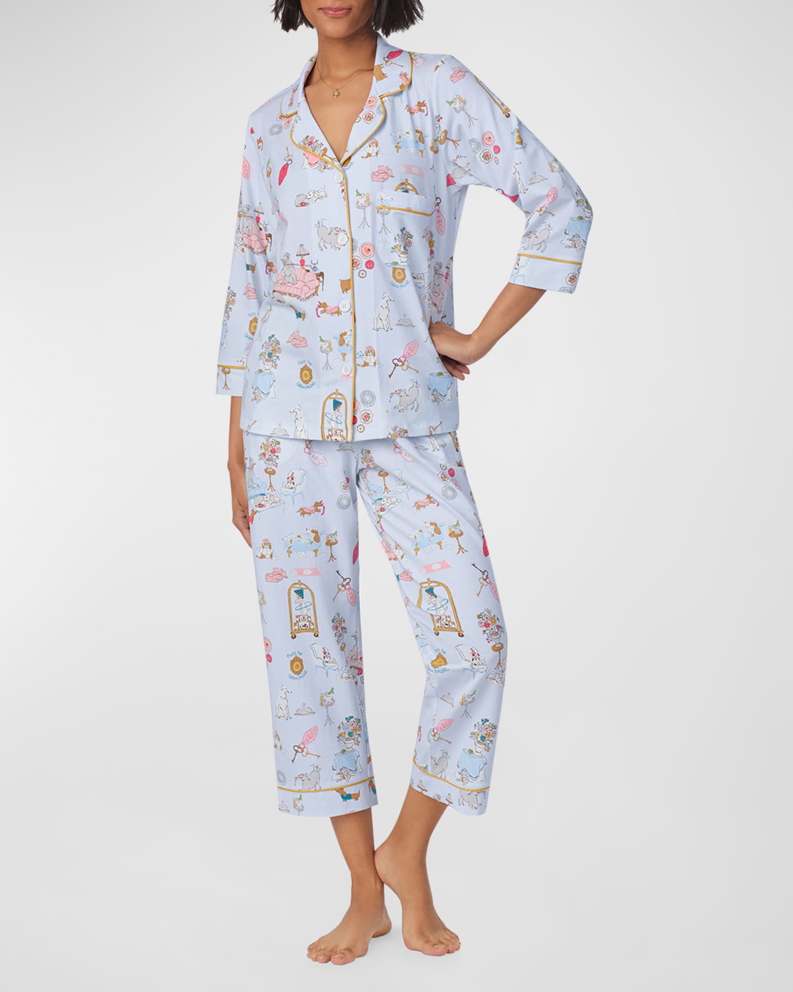 BedHead Pajamas Cropped Organic Cotton Jersey Pajama Set | Neiman Marcus