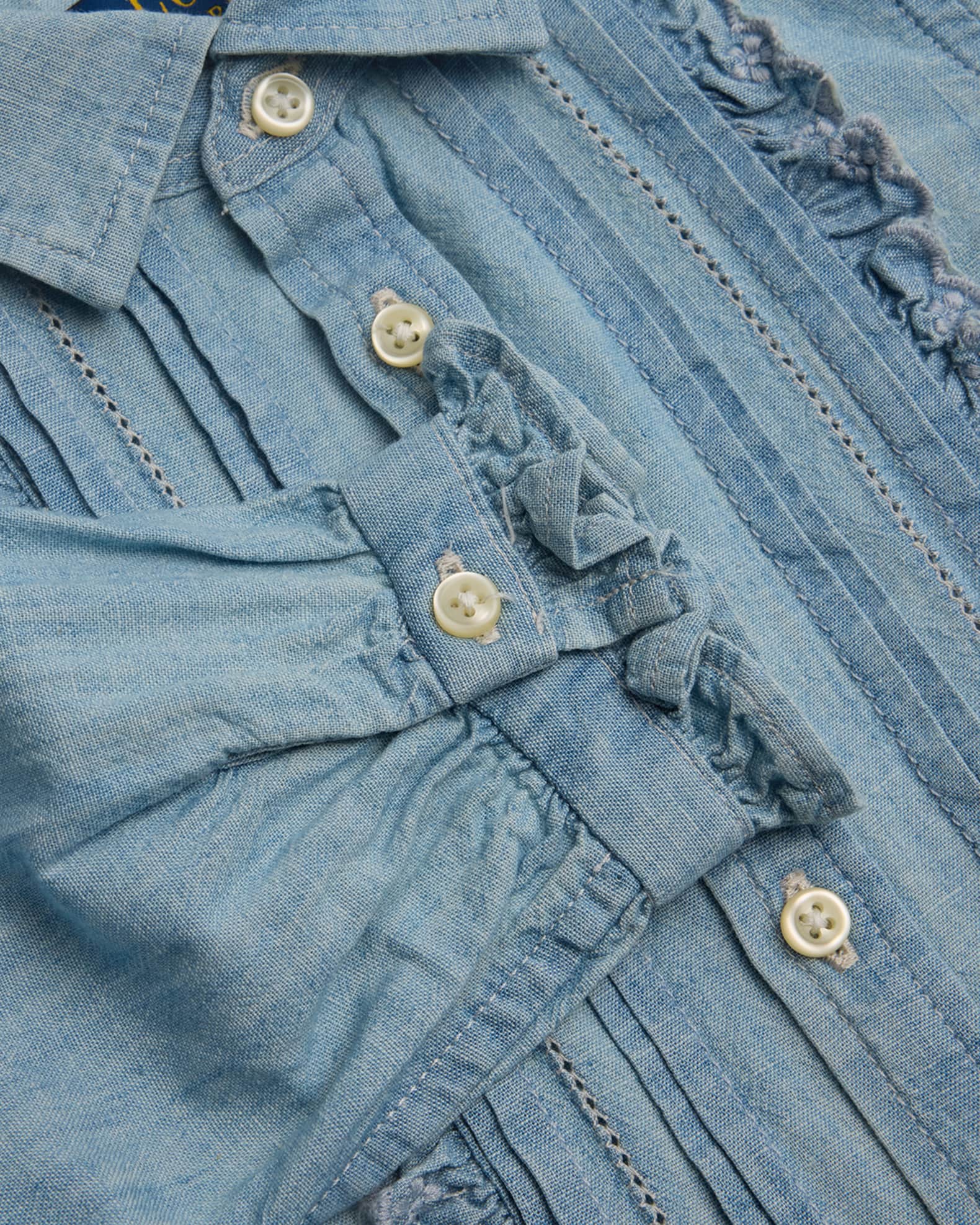Girl's Chambray Floral-Trim Frill Dress | Neiman Marcus