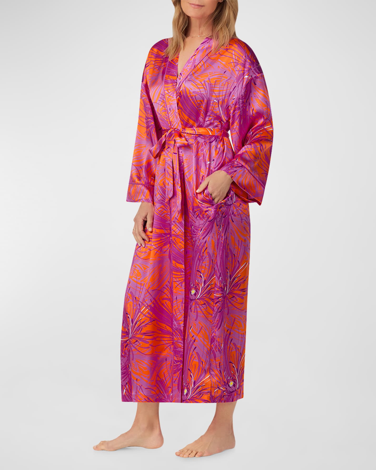 Trina Turk x Bedhead Pajamas Floral-Print Silk Satin Maxi Robe | Neiman ...