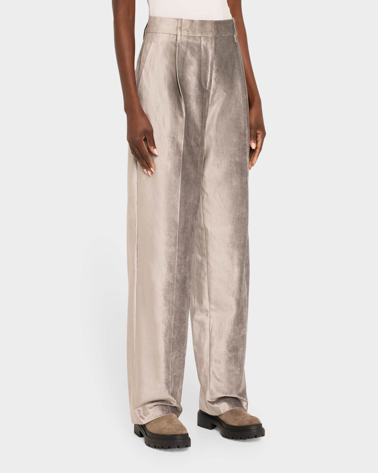 Brunello Cucinelli Sleek Velvet Loose Straight Pants | Neiman Marcus
